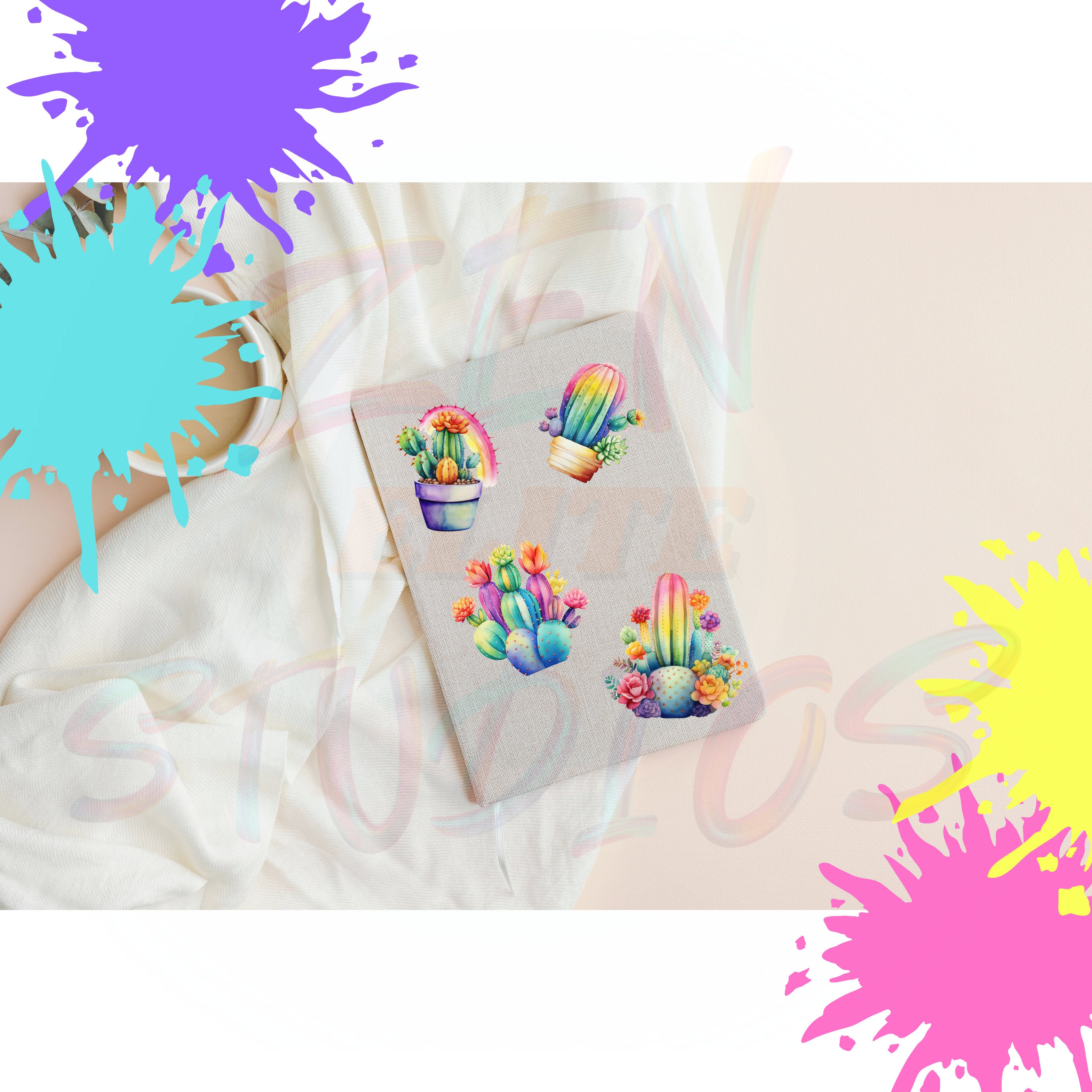 Rainbow Cactus Clipart 8 Designs, Cacti Clipart Bundle, Purple Cactus ...