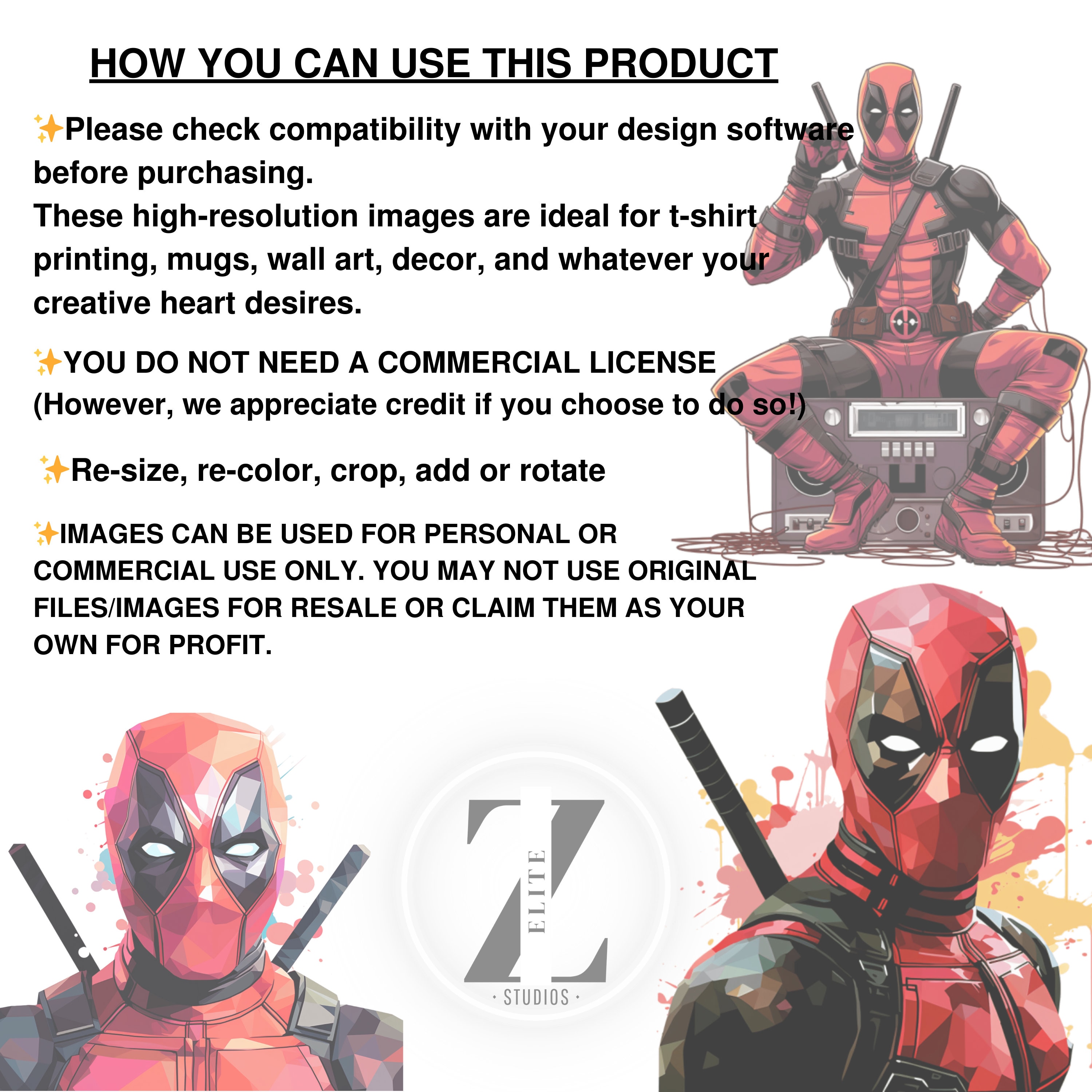 Deadpool PNG PDF Bundle 6 Designs With Transparent Background 300 DPI ...