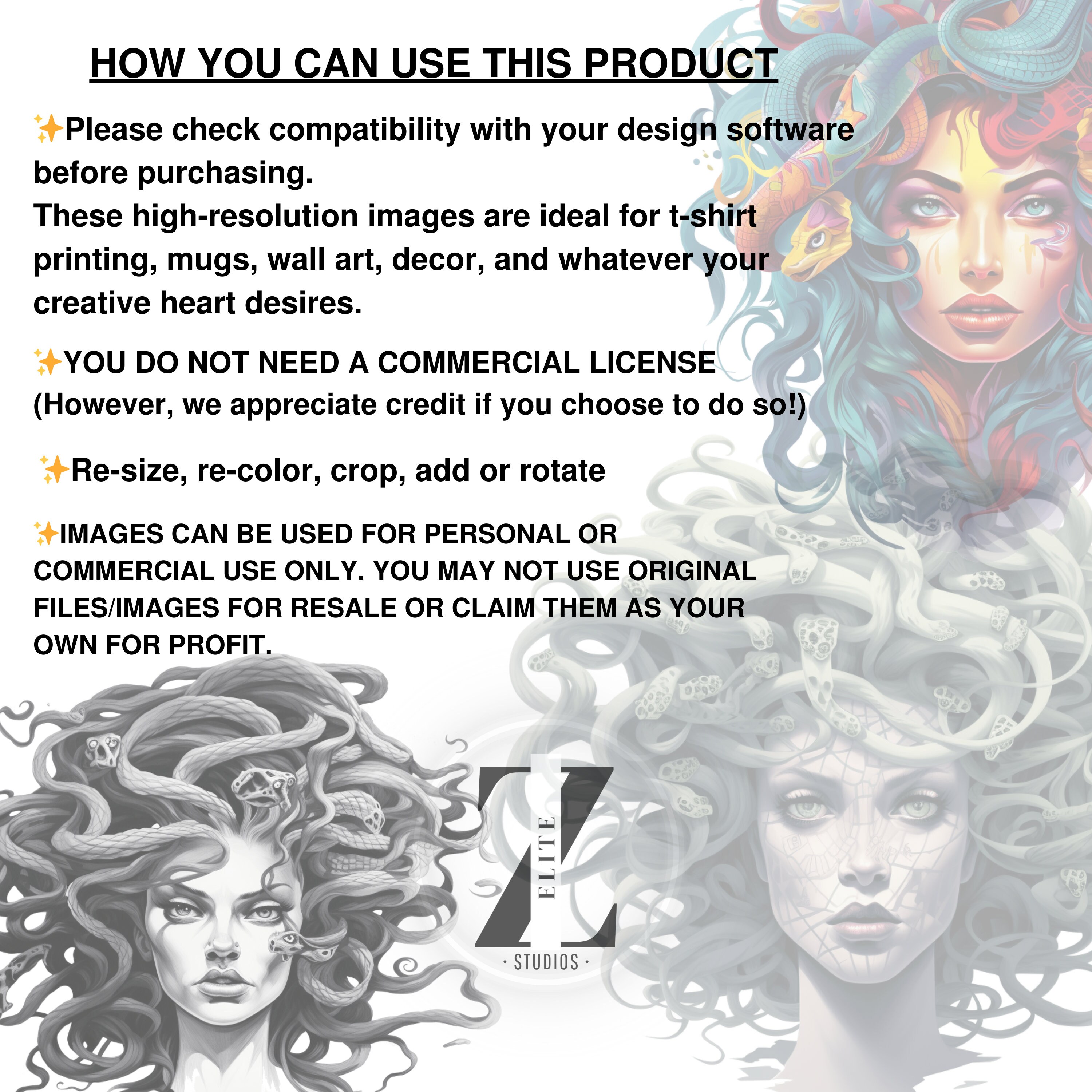 Medusa PNG, PDF Bundle, 7 Designs, Mythological Cut HD, Goddess, Snake ...