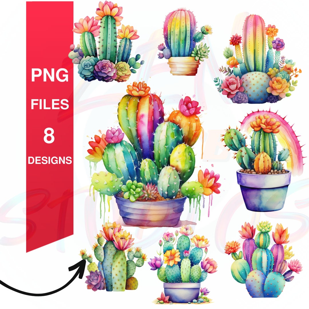 Rainbow Cactus Clipart - 8 Designs, Cacti Clipart Bundle, Purple Cactus ...