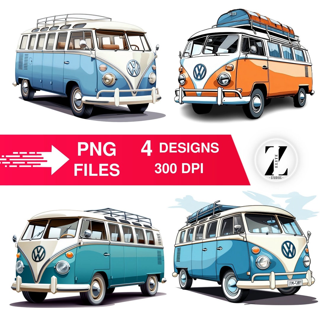 Retro Van PNG, 4 Designs, 300 DPI, for Printing, Crafting, Sublimation ...