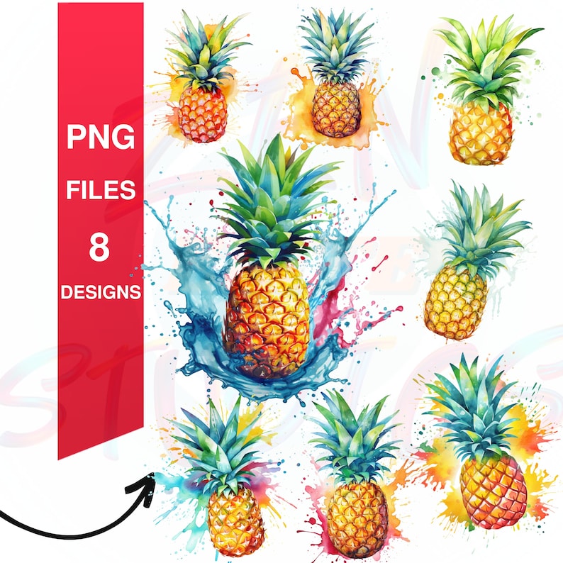 Pineapple Watercolor Clipart Bundle 8 Designs PNG Files - Etsy