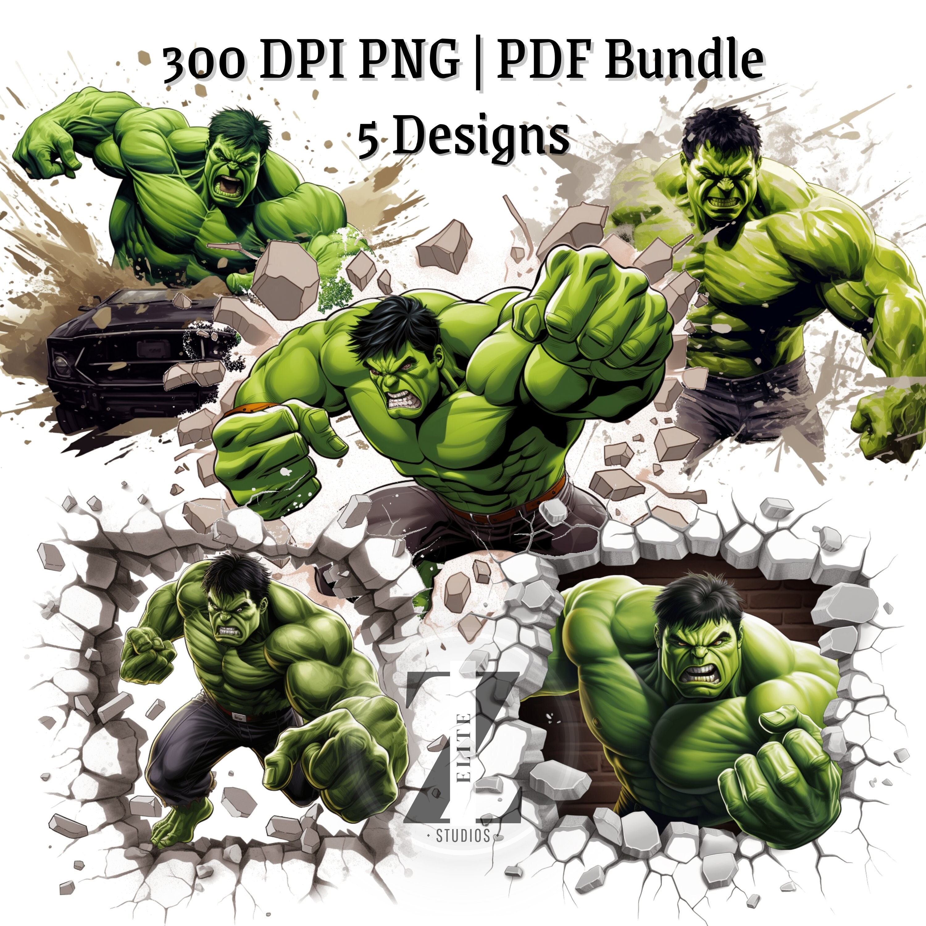 Hulk Smash PNG, PDF Set, 5 Designs, 300 DPI, Transfer Graphic for ...