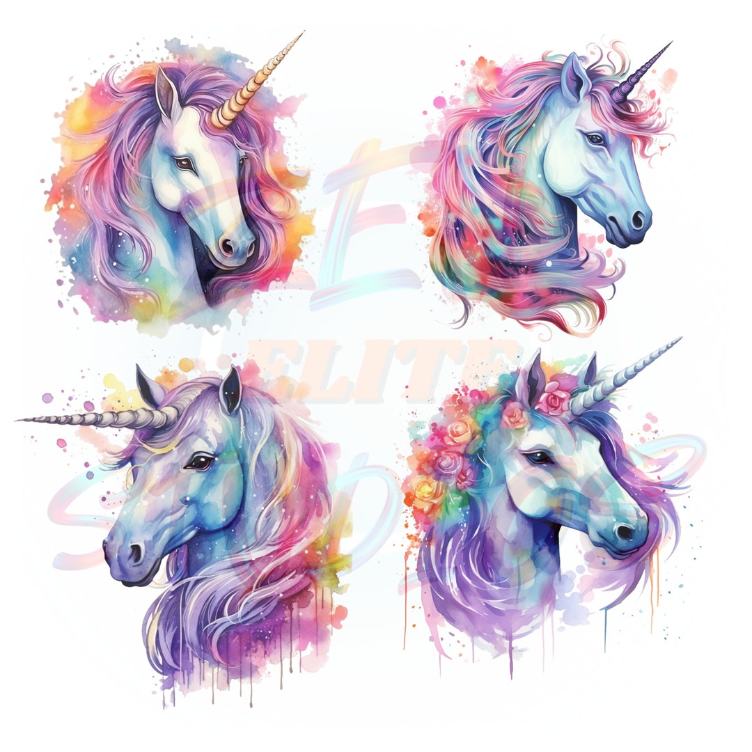 Watercolor Unicorn Clipart – Rainbow PNG Bundle (digital Download) - Etsy