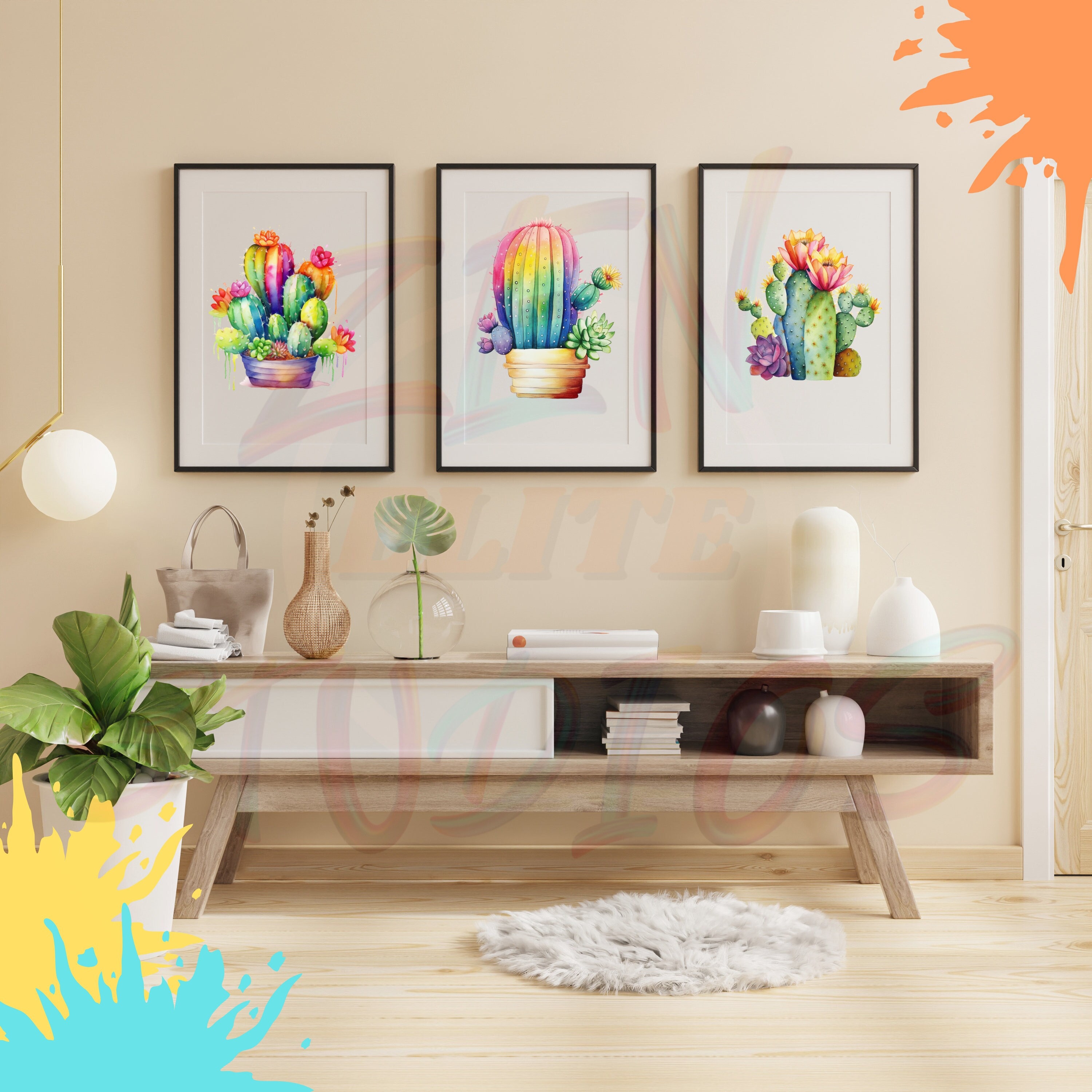 Rainbow Cactus Clipart - 8 Designs, Cacti Clipart Bundle, Purple Cactus ...