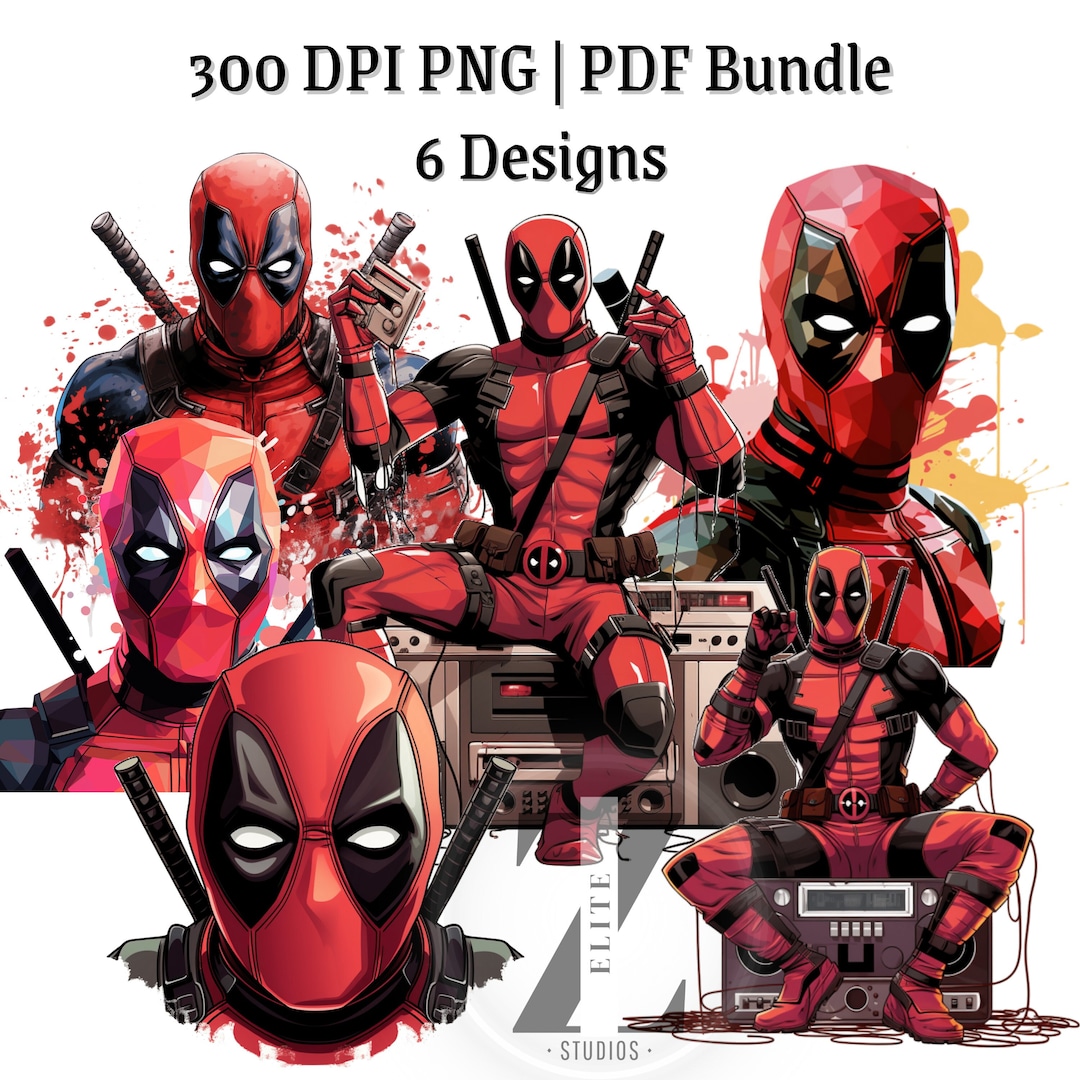 Deadpool PNG PDF Bundle 6 Designs With Transparent Background 300 DPI ...
