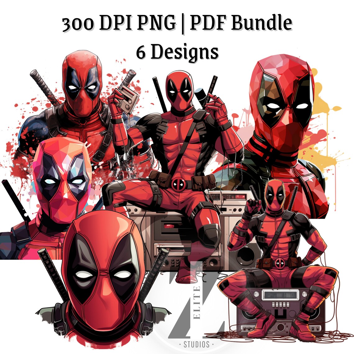 Paquete de 6 diseños de Deadpool PNG PDF con fondo transparente de 300 ...
