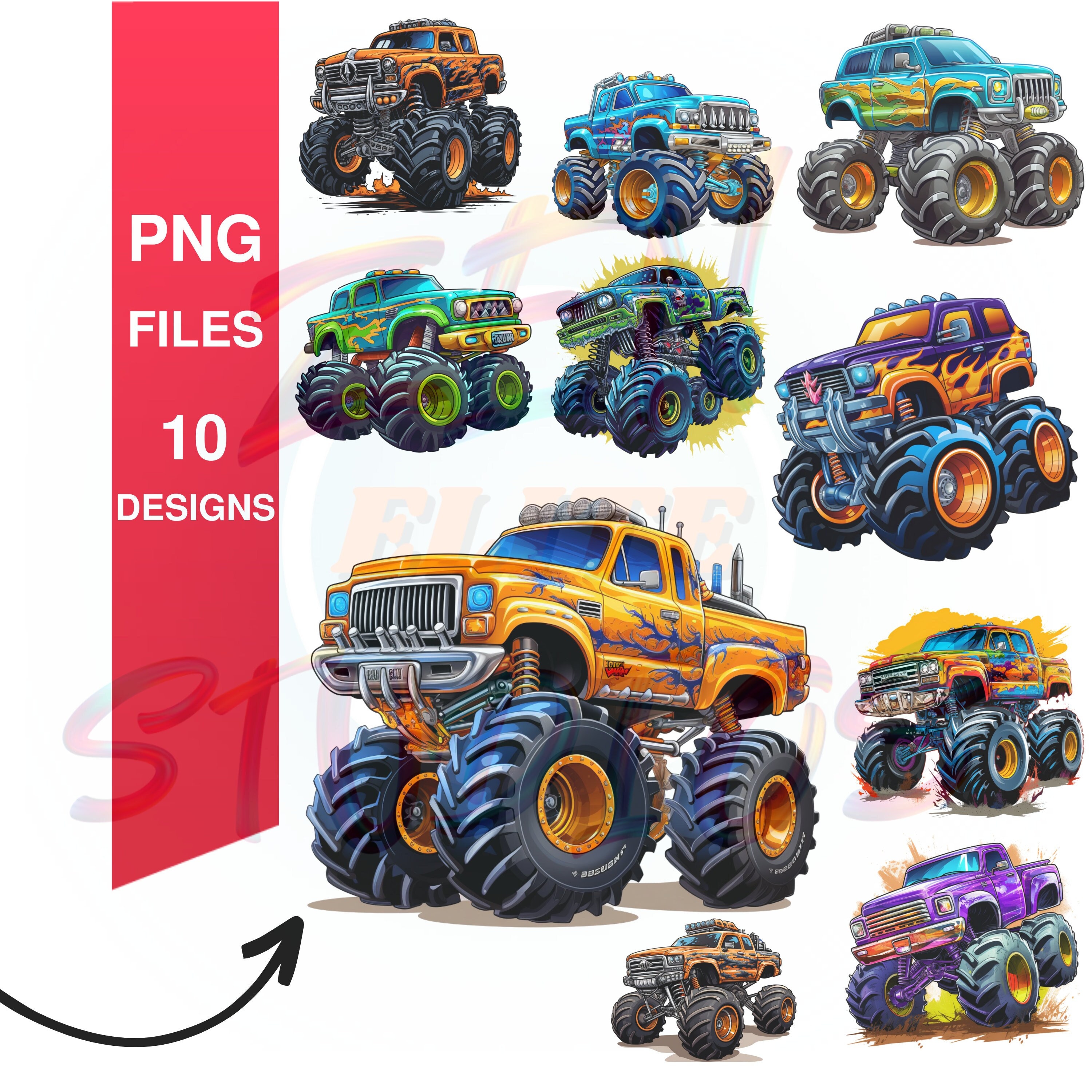 Monster Truck Clipart Bundle 10 Designs, Truck Sublimation, Big Truck ...