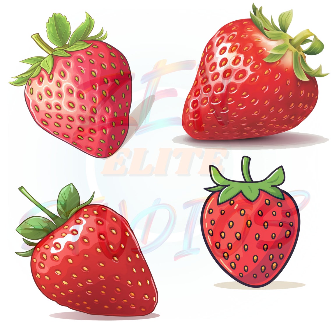 Strawberry Clipart, 10 Designs, PNG JPEG Bundle, Fruit Clipart, Digital ...