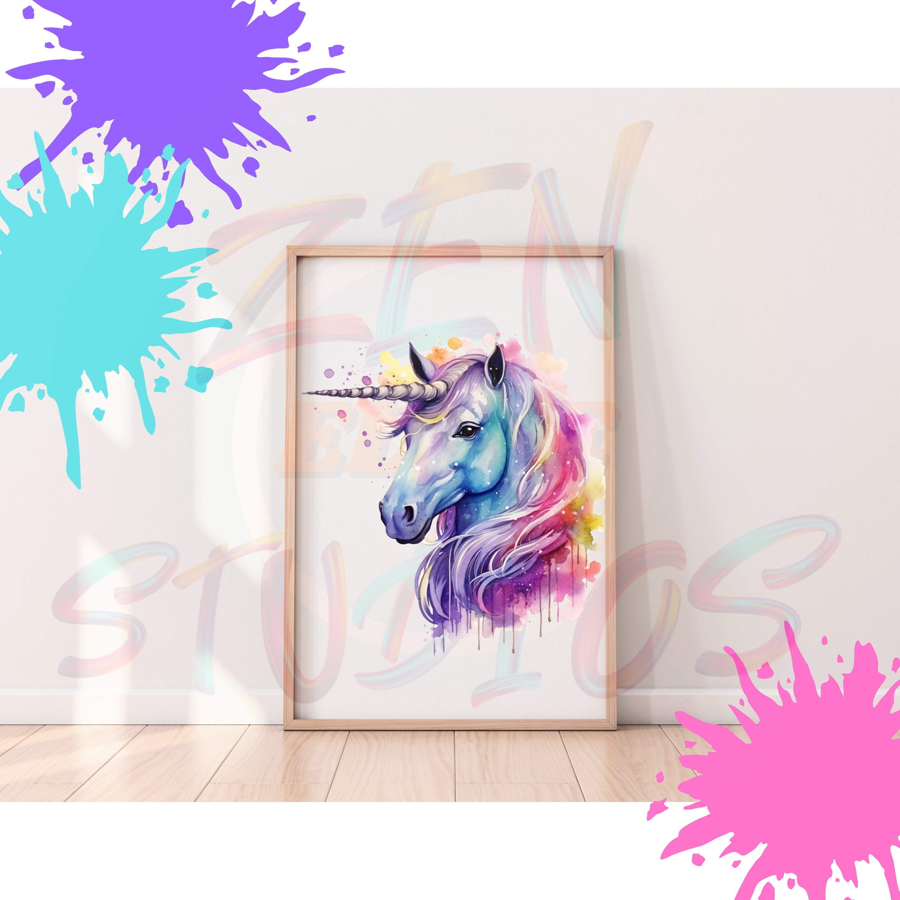Unicorn Clipart - 4 Rainbow Watercolor Unicorn PNG Files, 300 DPI High ...
