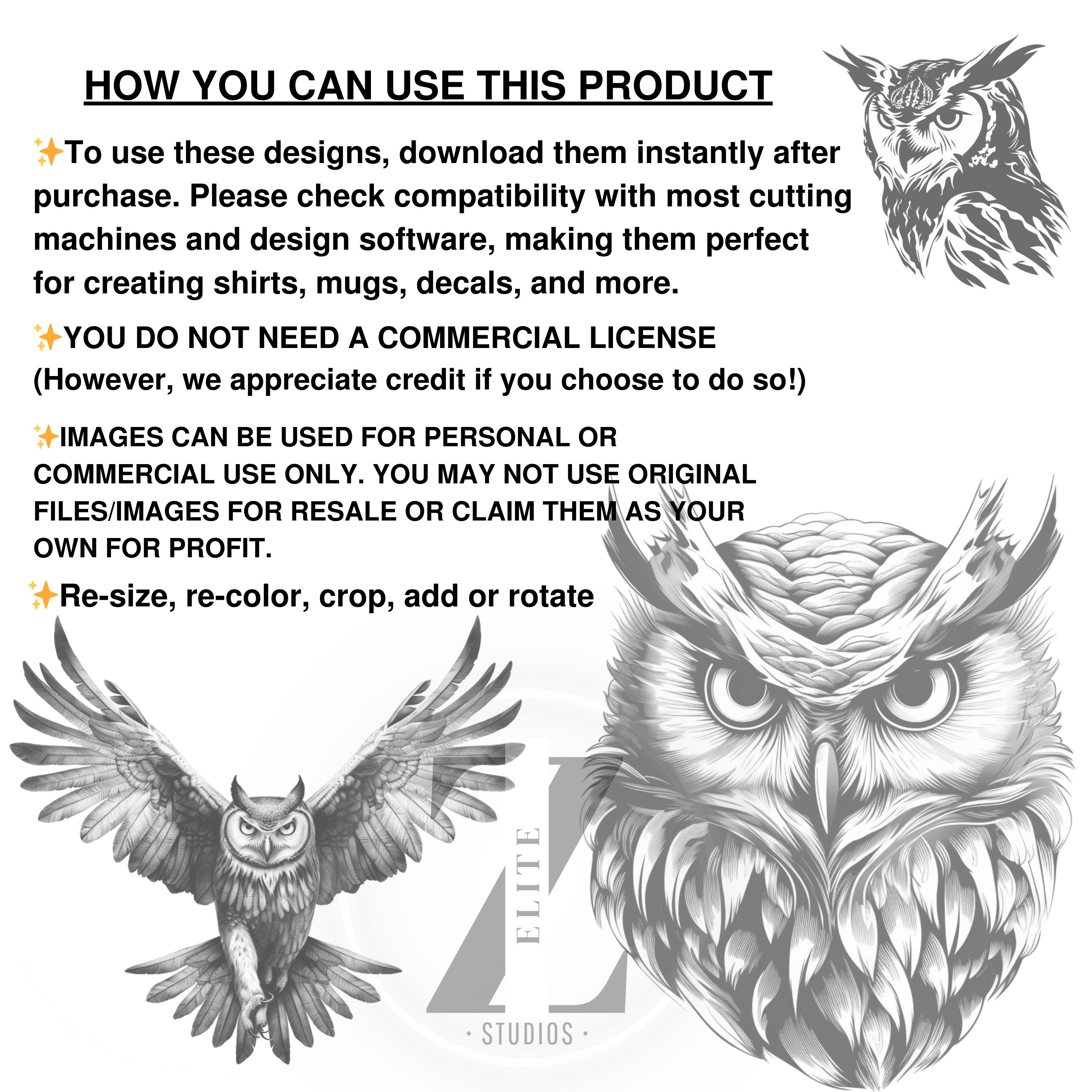 Owl Cut Files, SVG, PNG Bundle, Vector, Silhouette, Files for Cricut ...