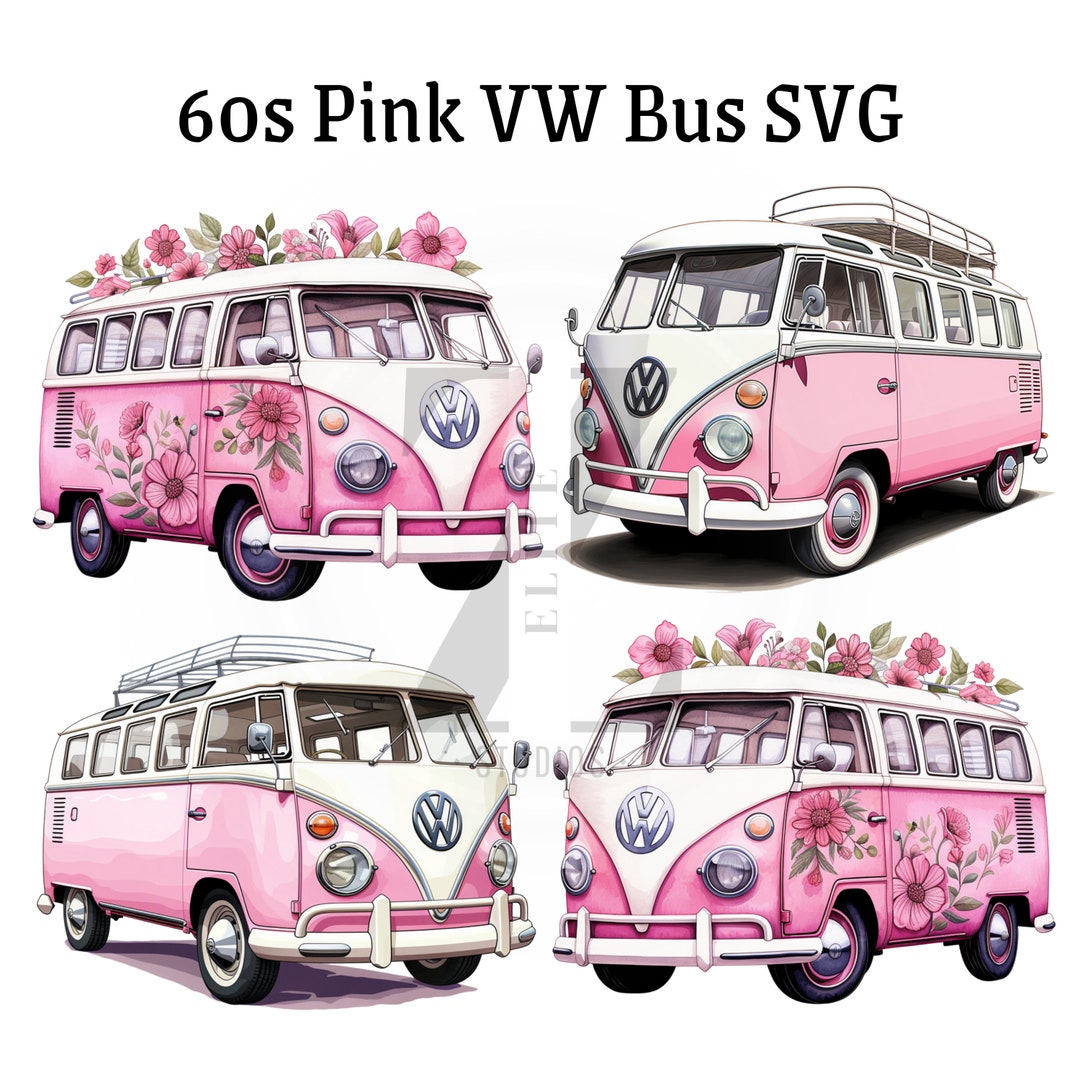 60s Pink VW SVG Groovy Pink Volkswagon Retro Bus Floral - Etsy