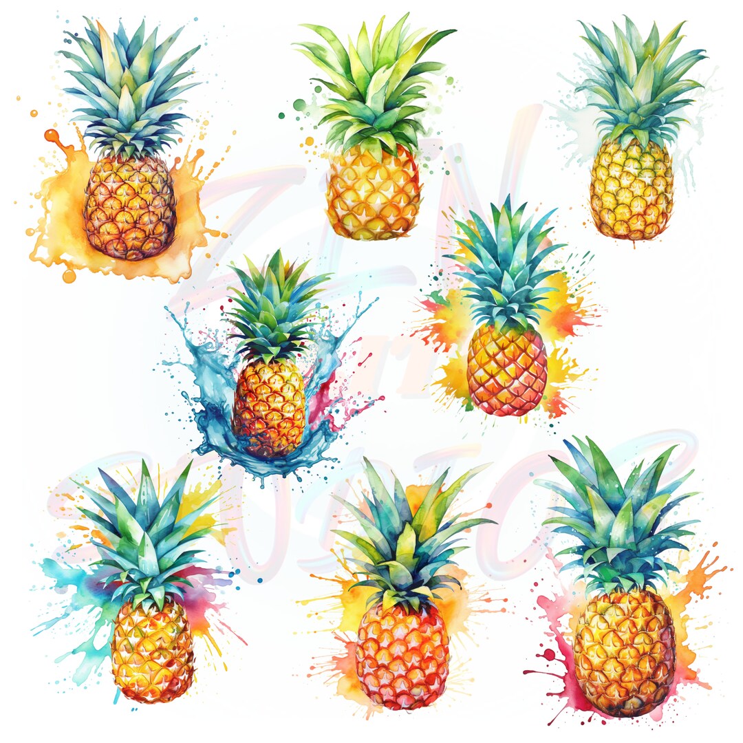 Pineapple Watercolor Clipart Bundle 8 Designs PNG Files - Etsy