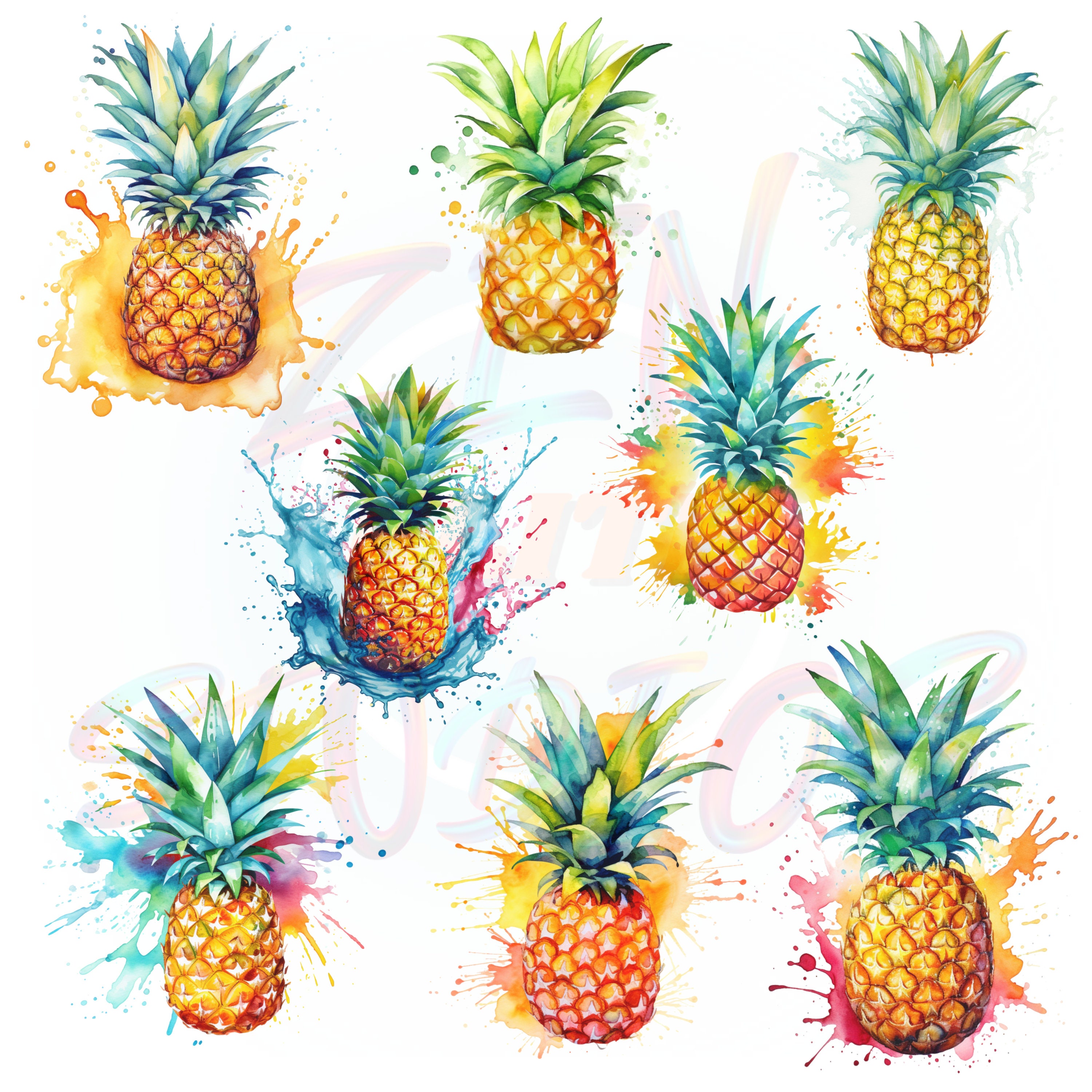 Pineapple Watercolor Clipart Bundle 8 Designs PNG Files - Etsy
