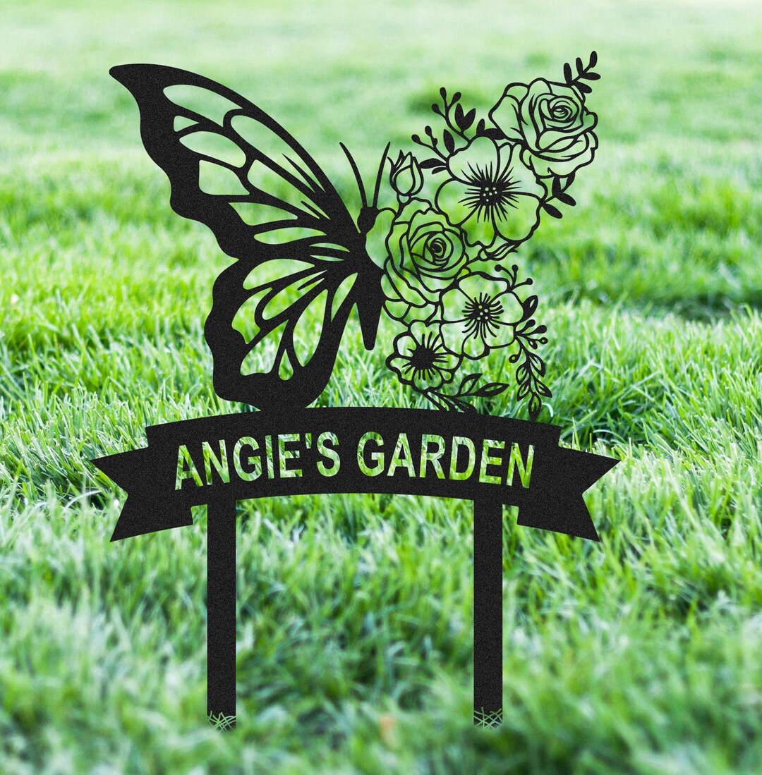 Personalized Garden Name Decor Sign, Custom Butterfly Flower Stakes ...