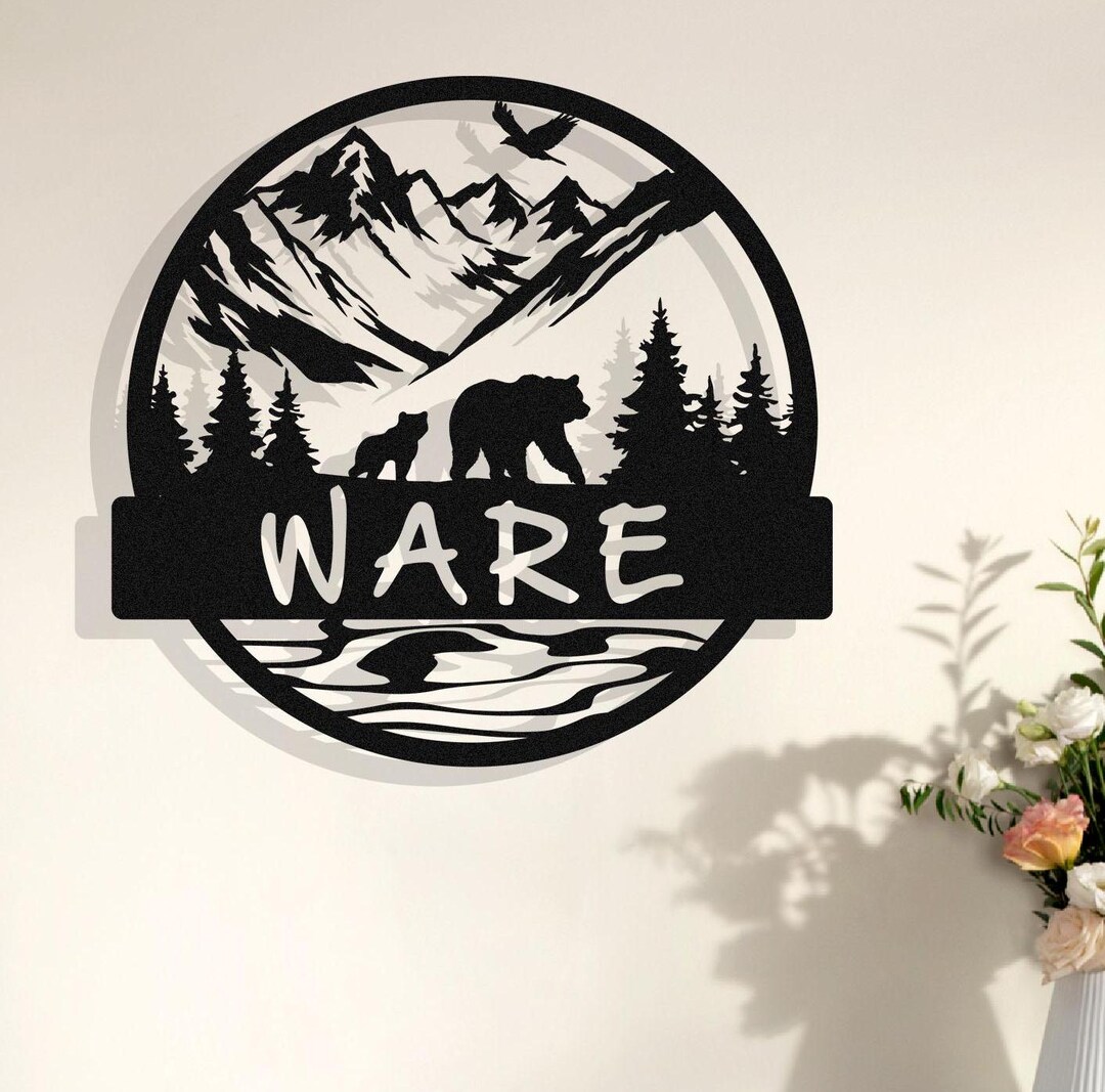 Custom Wilderness Bear Cabin Sign, Mountain House Sign Personalized ...