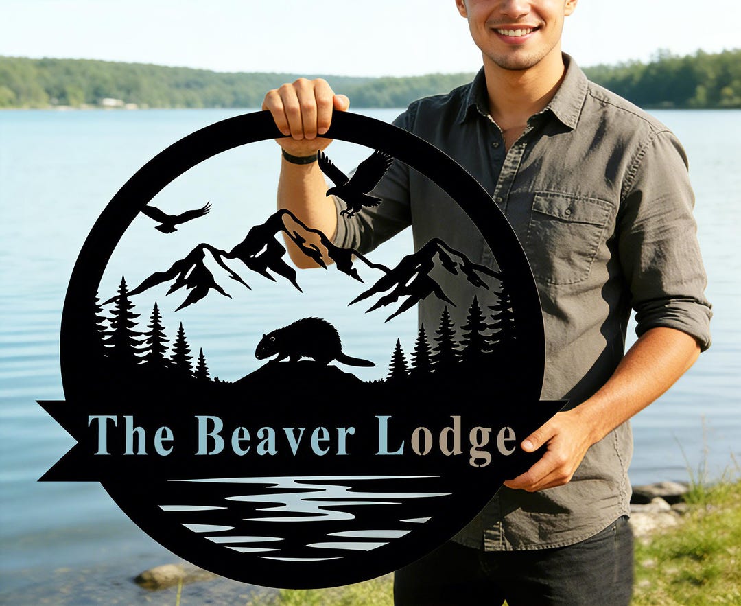 Personalized Beaver Metal Lat Name Sign, Custom Camp Cabin Decor ...