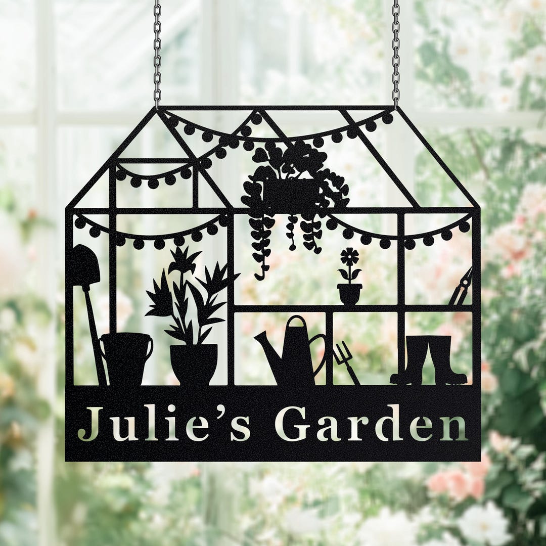Custom Metal Greenhouse Name Sign, Personalized Hanging Garden Sign ...