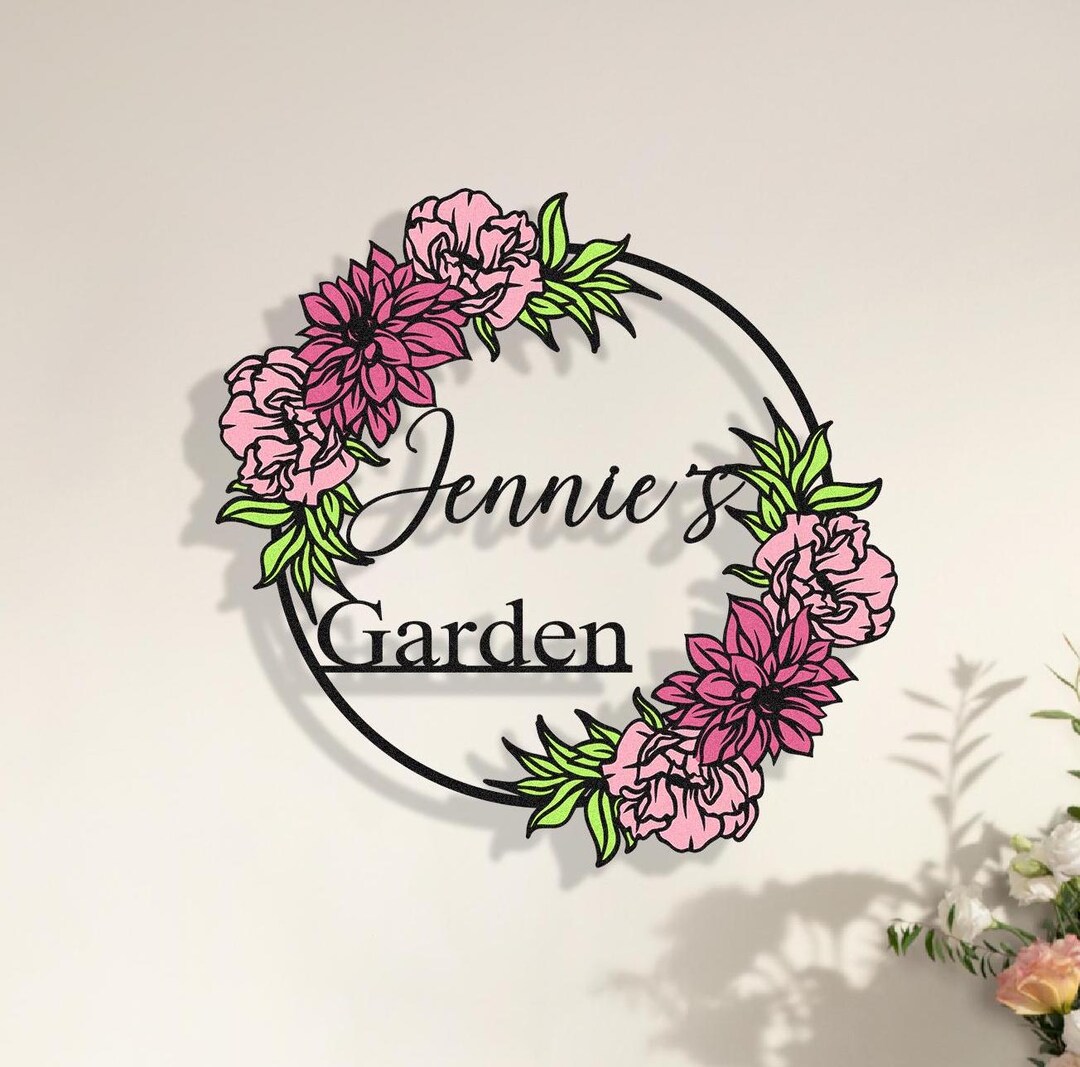 Custom Metal Garden Wall Art, Personalized Flower Garden Name Sign ...