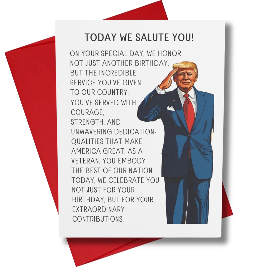 Trump Salute to Veteran Birthday Card, Retired Military, Thank You for ...