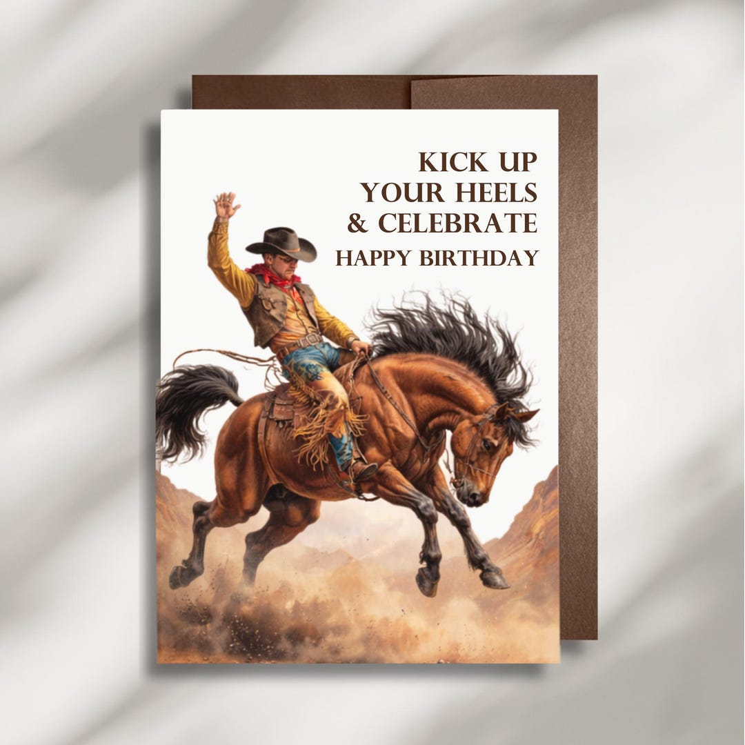 Funny Cowboy Birthday Card – Retro Midcentury Western – Kick up Your ...
