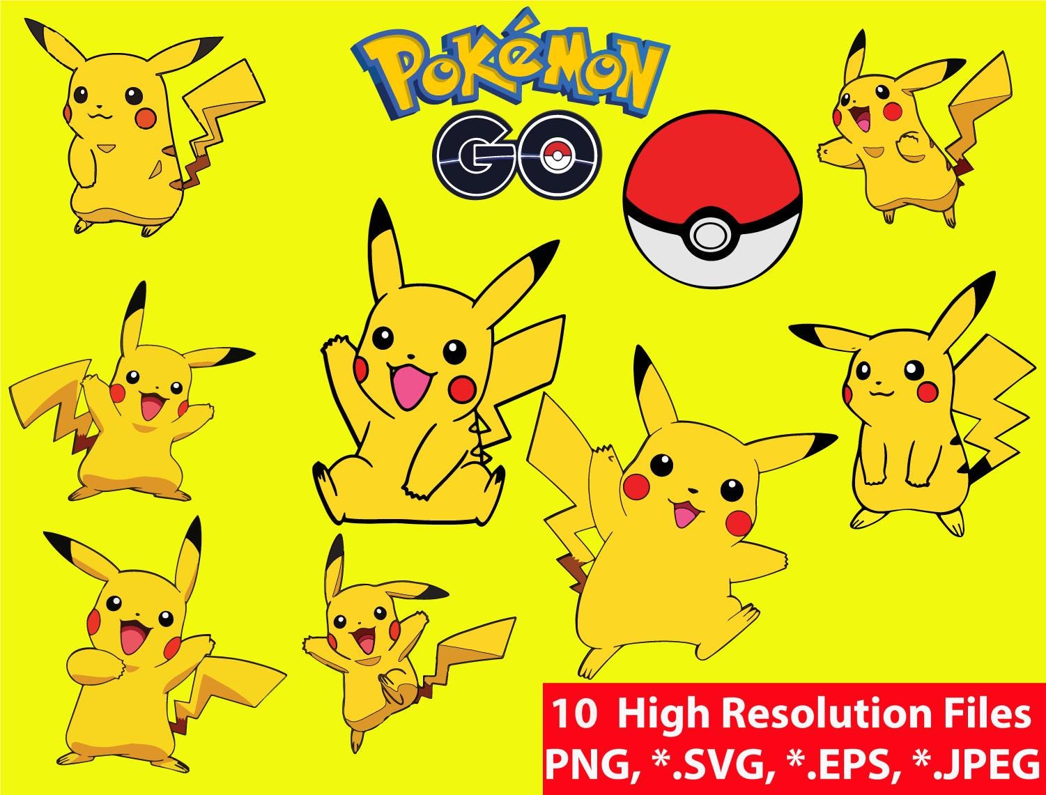 10 Pokemon Pikachu Svg Png Pikachu Design for Cricut, Pikachu SVG PNG ...