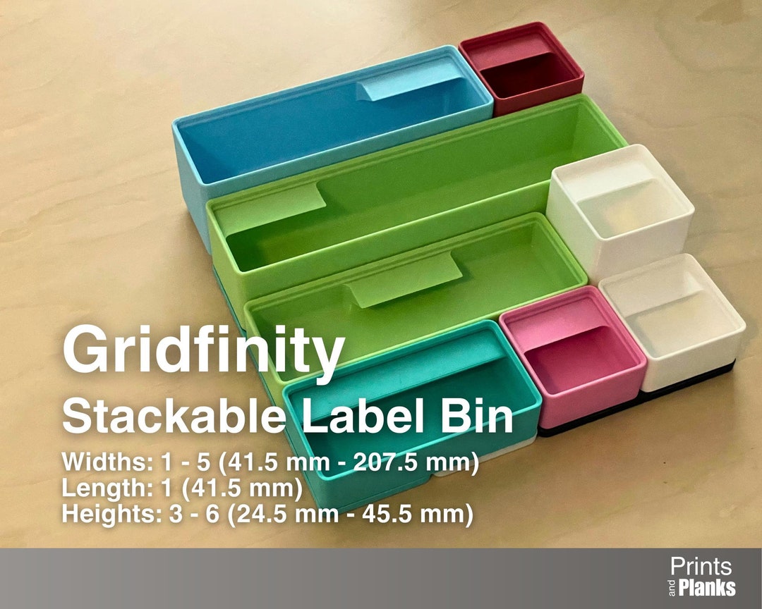 Gridfinity Stackable Label Bin | Length 1 | Widths 1 to 5 | Heights 3 ...