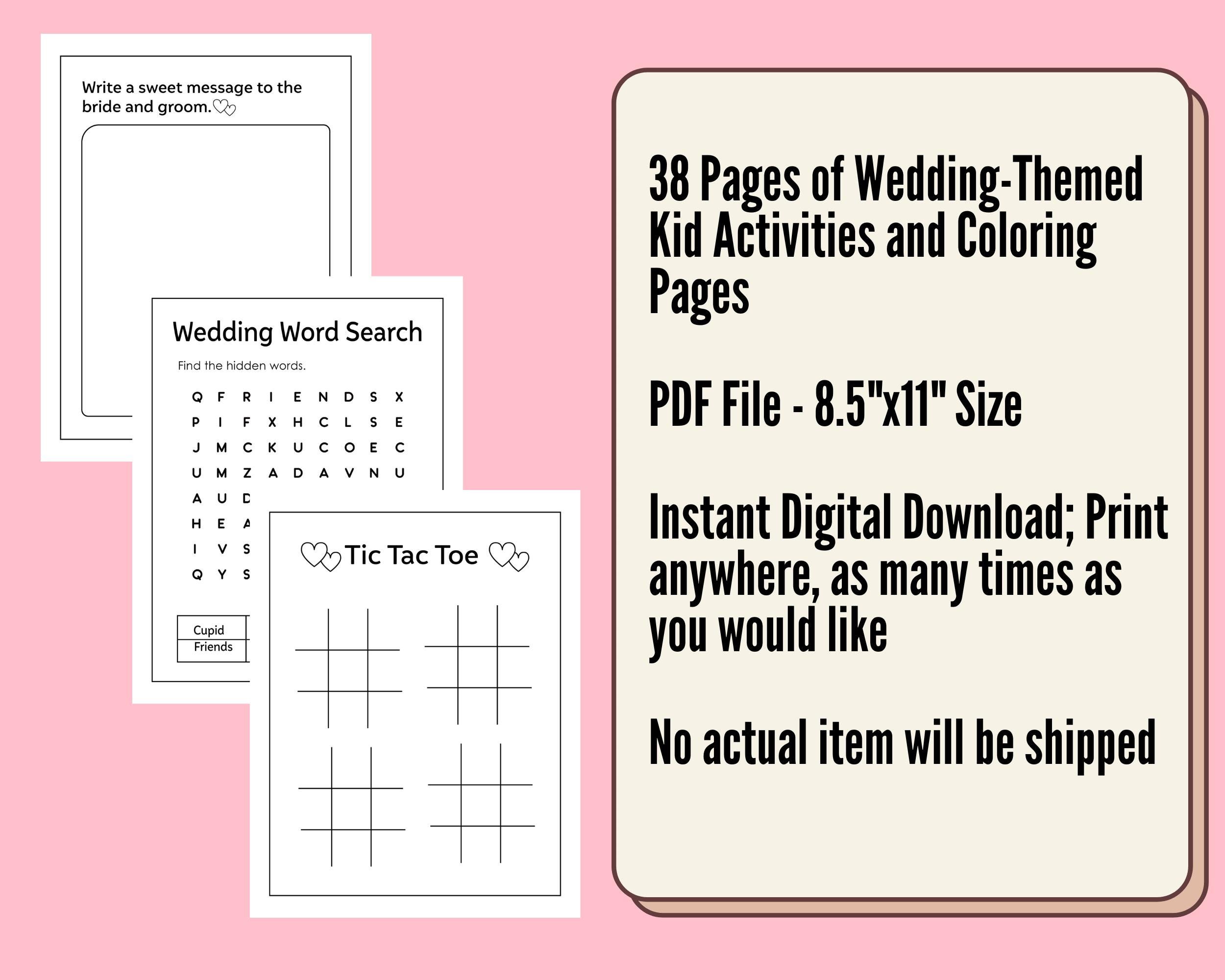 Kids Wedding Activity Sheets - Printable Coloring Pages (digital ...