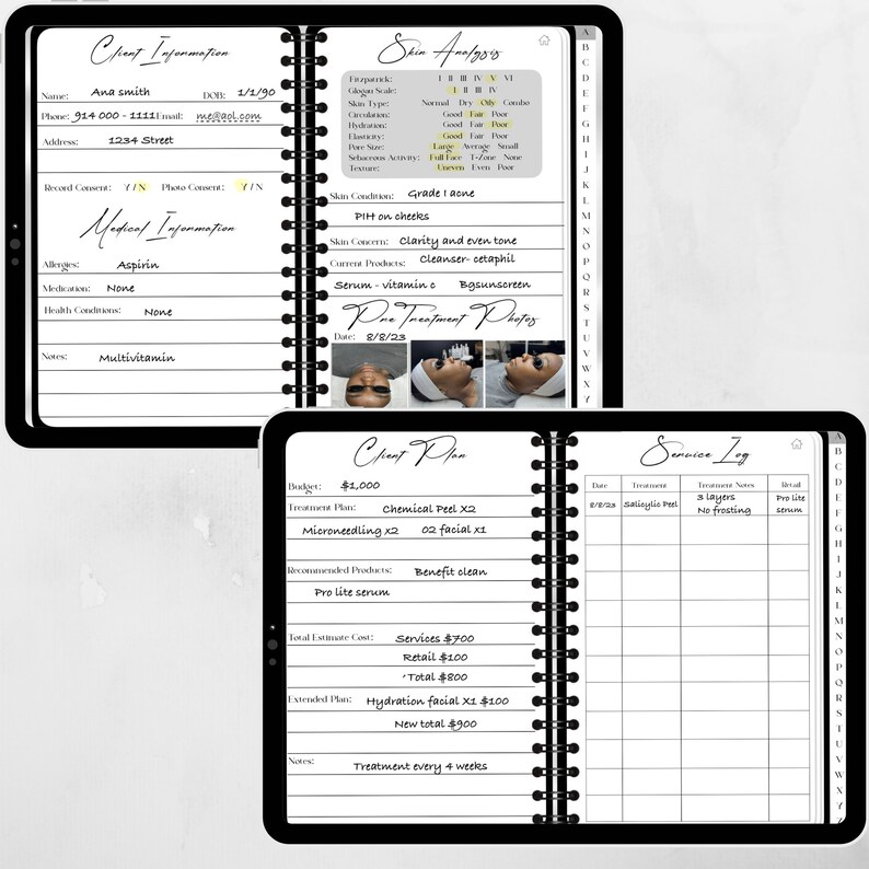 Digital Client Record Book for Estheticians - Etsy