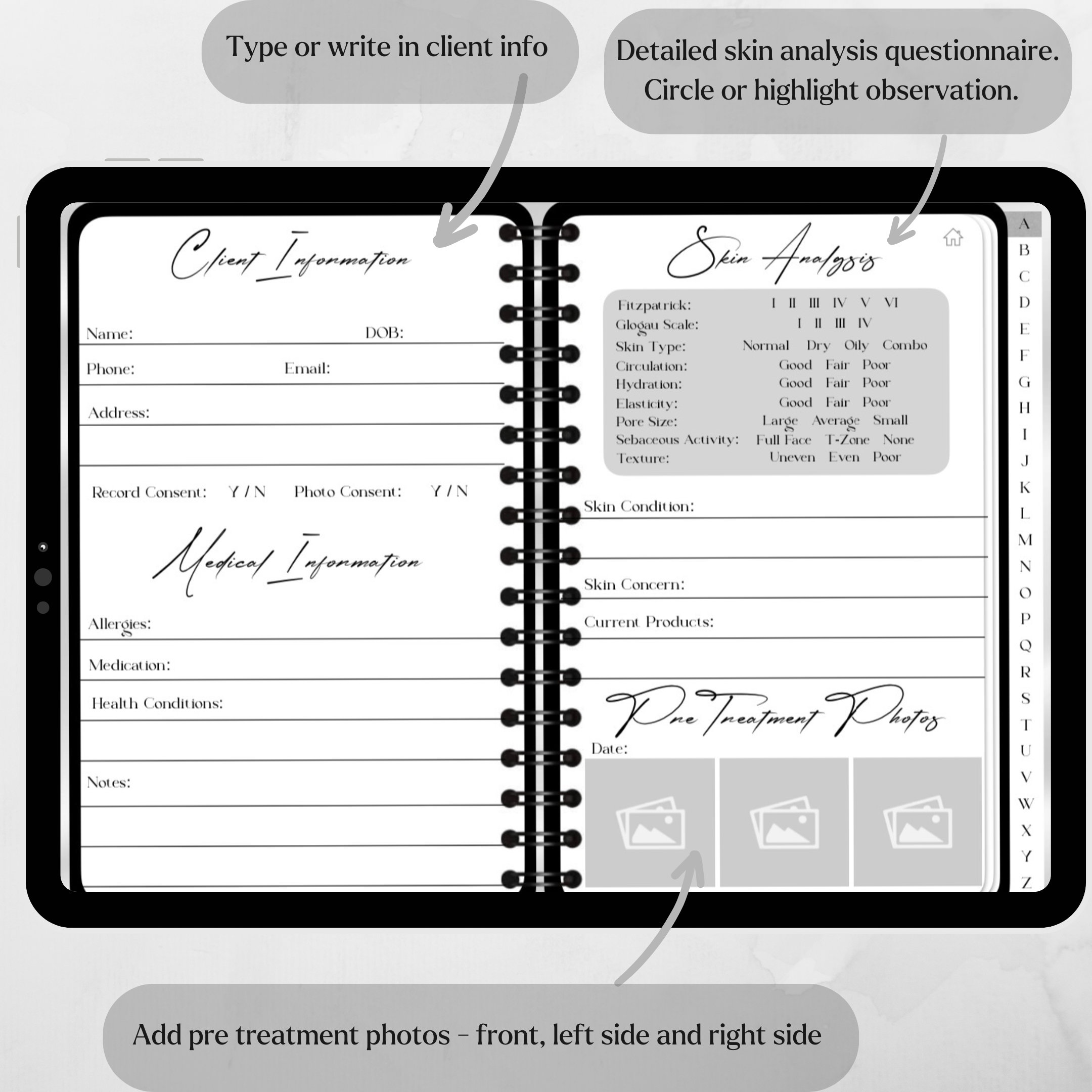 Digital Client Record Book for Estheticians - Etsy