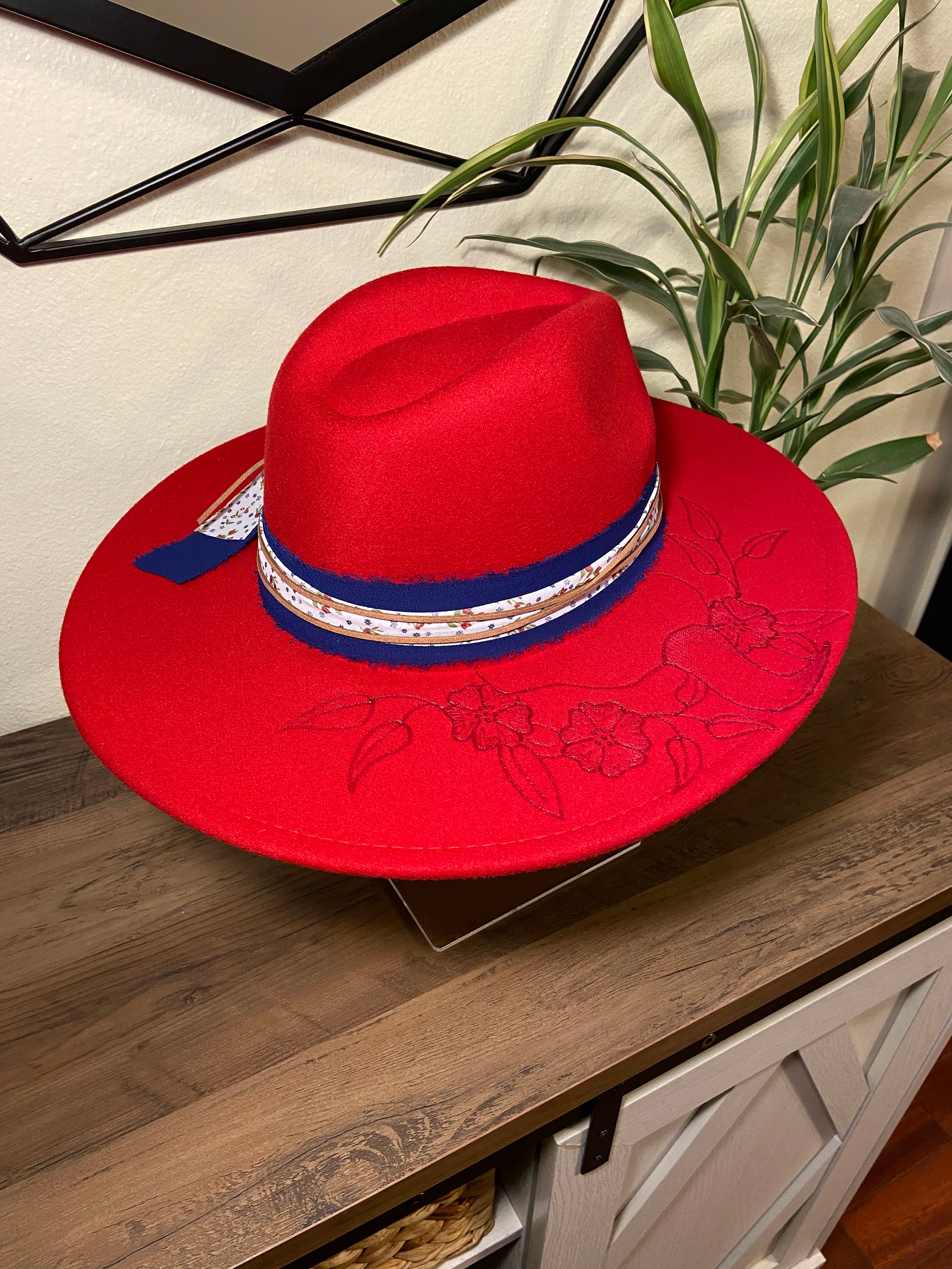 Custom Hand Burned Hat Red Bull Skull and Flowers - Etsy