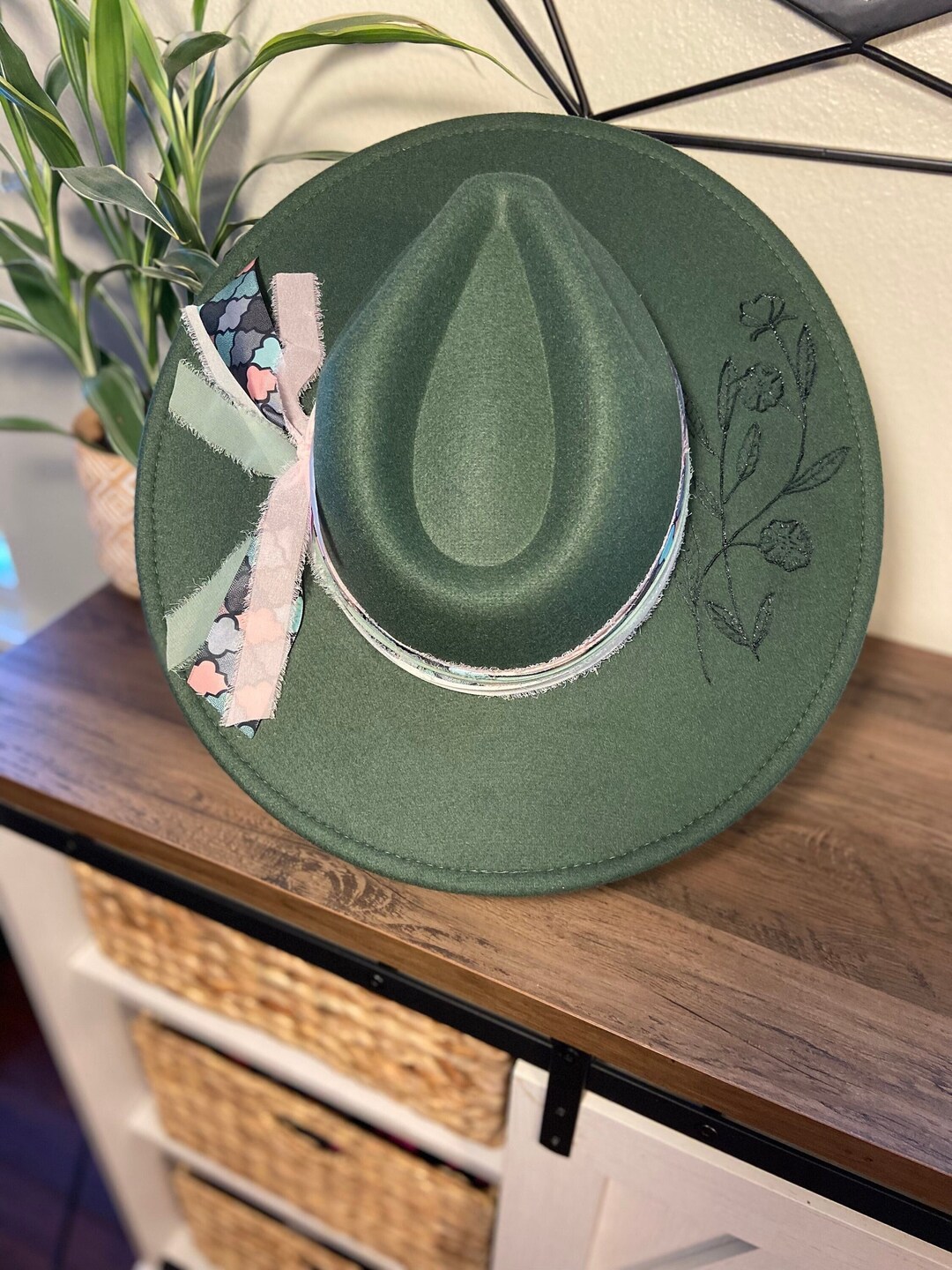 Custom Hand Burned Hat | Green Flowers -walker - Etsy