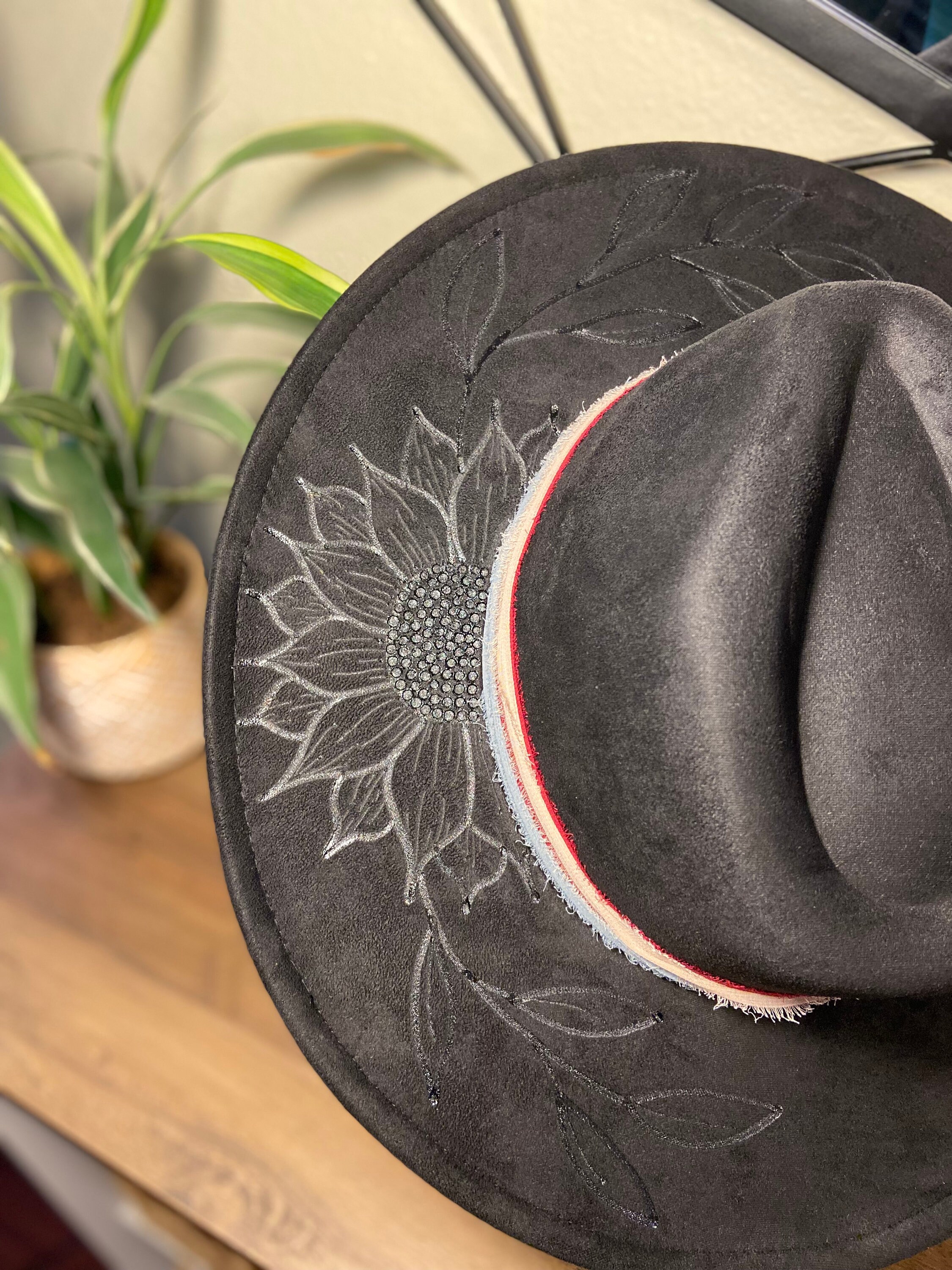 Custom Hand Burned Hat | Black & Red Sunflower - Etsy