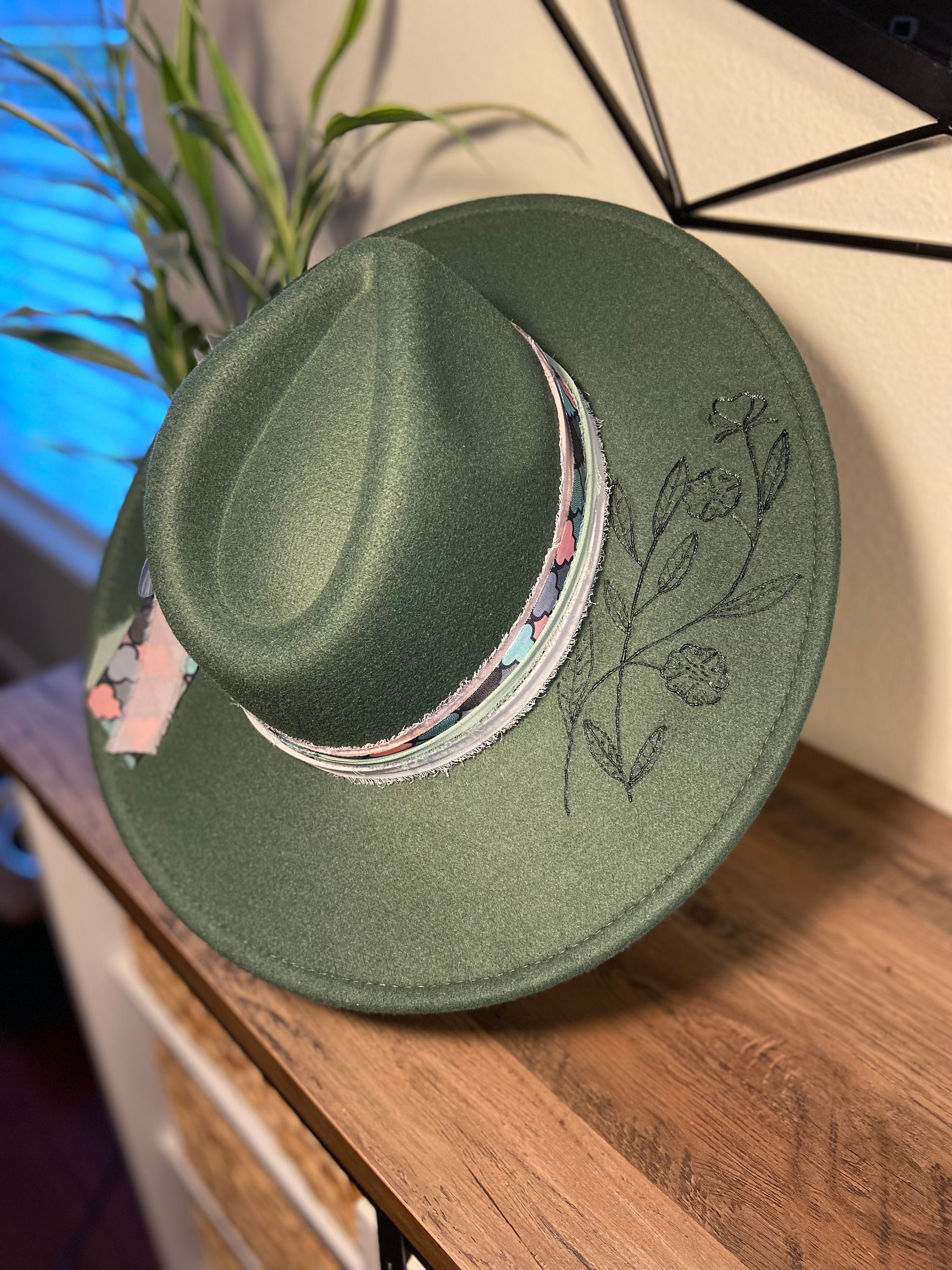 Custom Hand Burned Hat Green Flowers walker - Etsy