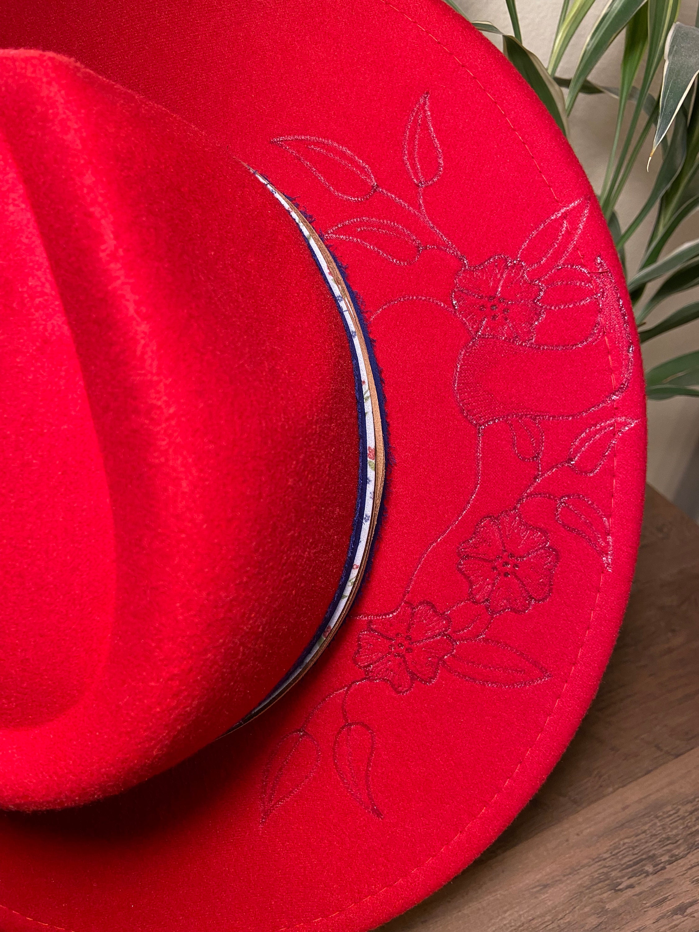 Custom Hand Burned Hat | Red Bull Skull and Flowers - Etsy