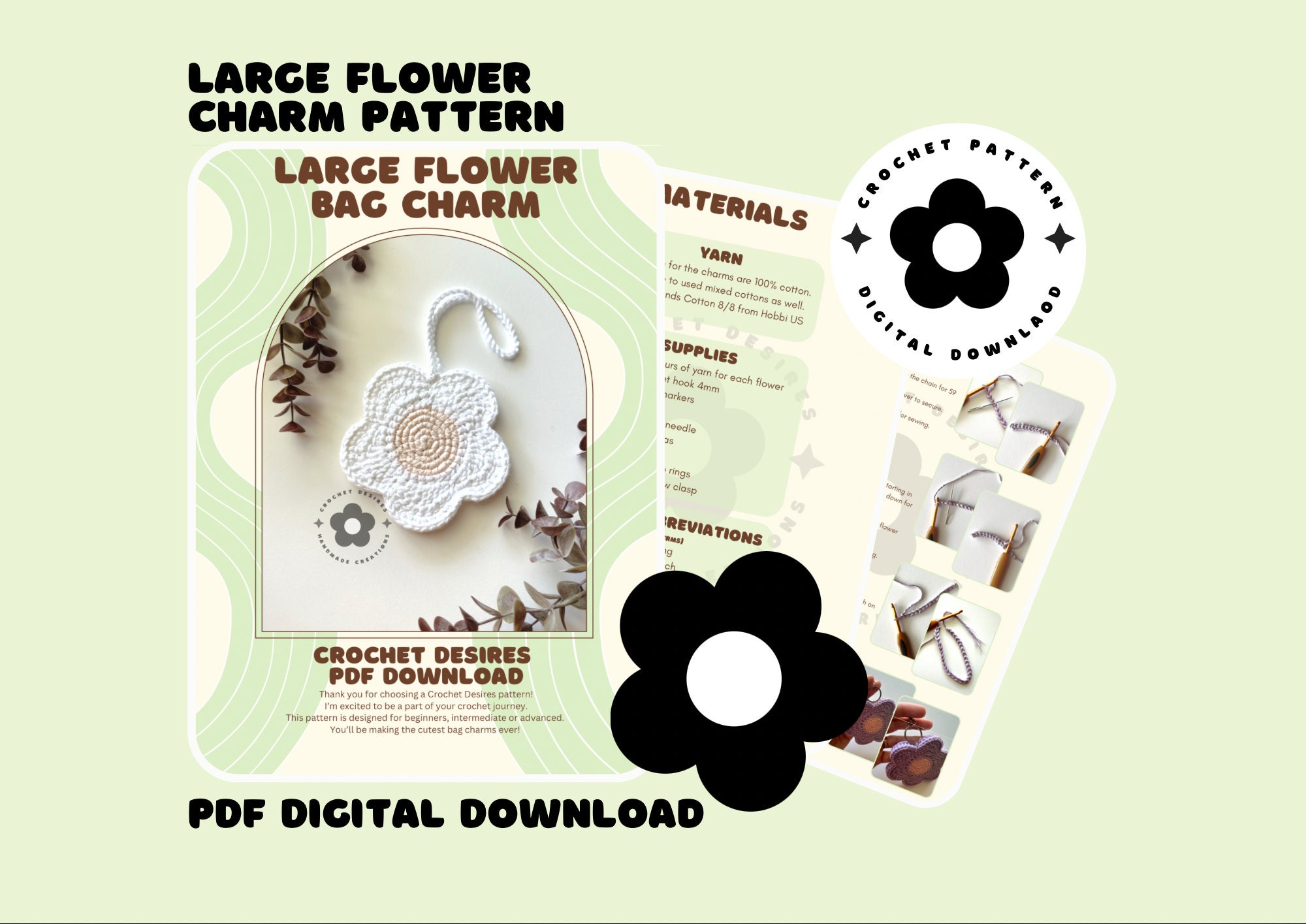 Crochet Flower Bag Charm Pattern: Knowledgeable Beginner-friendly (PDF ...