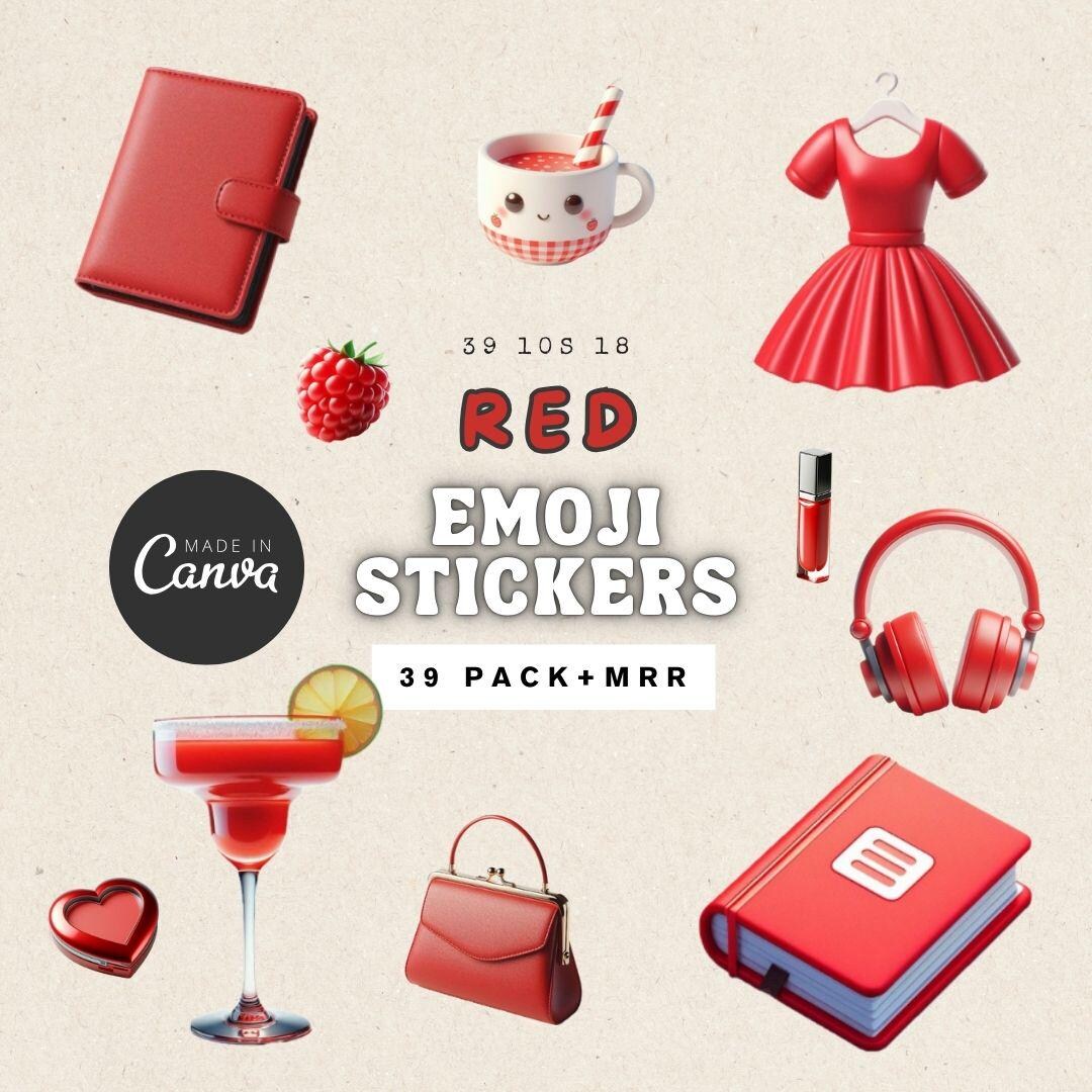 Red Emoji Stickers Pack, Aesthetic Emoji Sticker Pack, Neutral Emoji ...