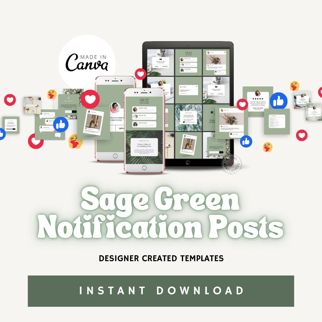 Sage Green Notification Post Canva Template, Editable Social Media ...