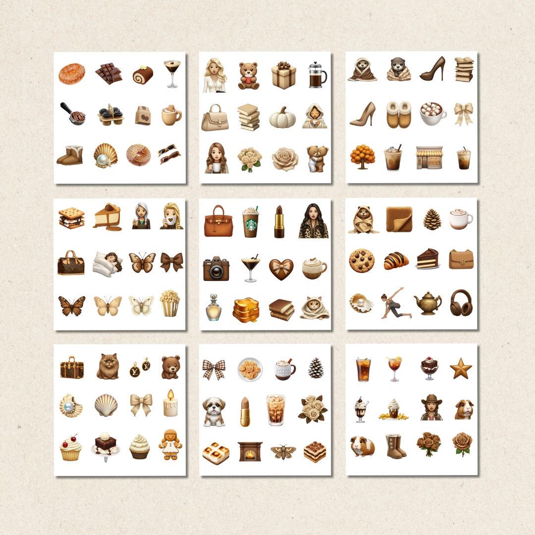 Brown Emoji Stickers Pack, Aesthetic Emoji Sticker Pack, Neutral Emoji ...