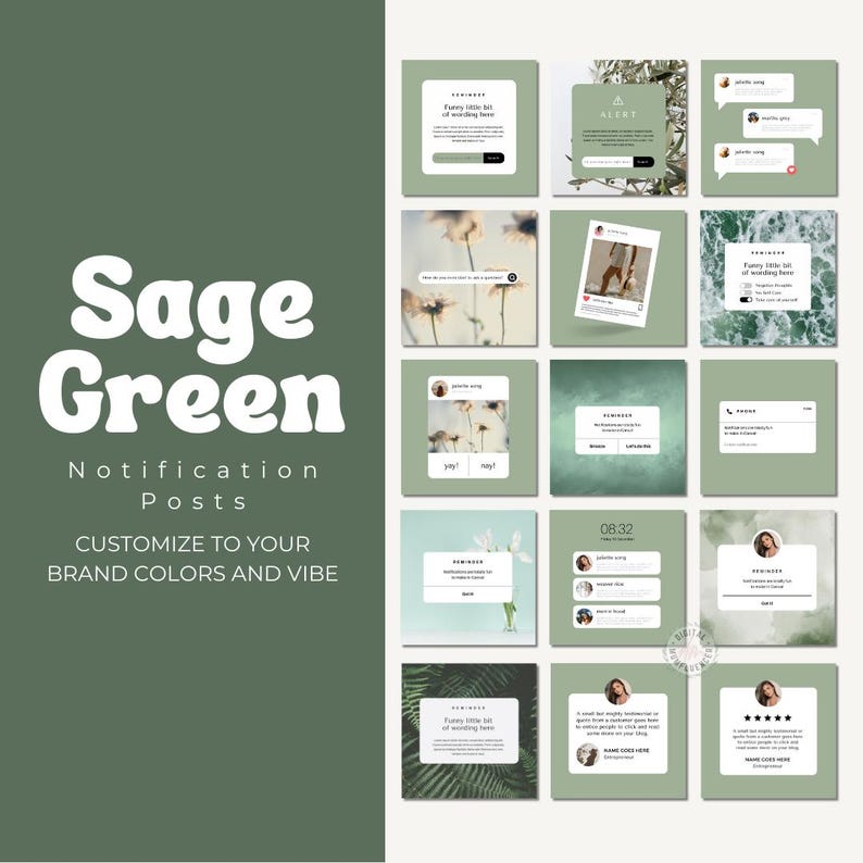 Sage Green Notification Post Canva Template, Editable Social Media ...