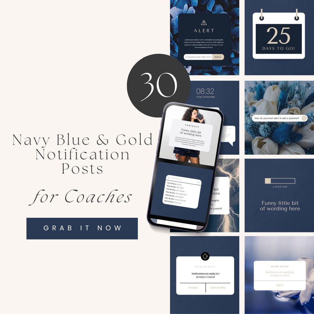 30 Navy Blue Gold Instagram Notification Posts Reminder Post Instagram ...