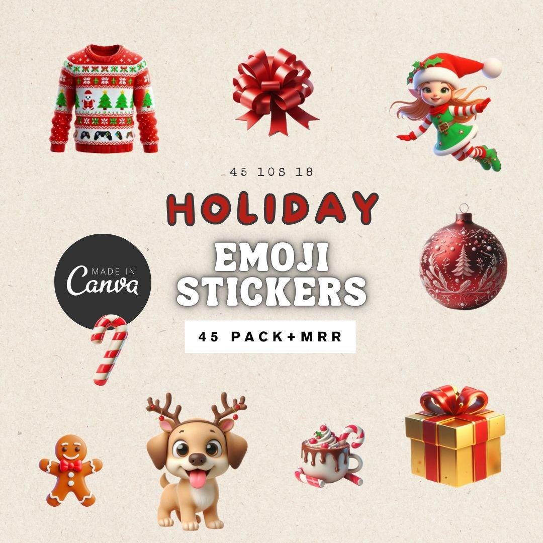 Holiday Emoji Stickers Pack, Christmas Emoji Sticker Pack, Festive ...