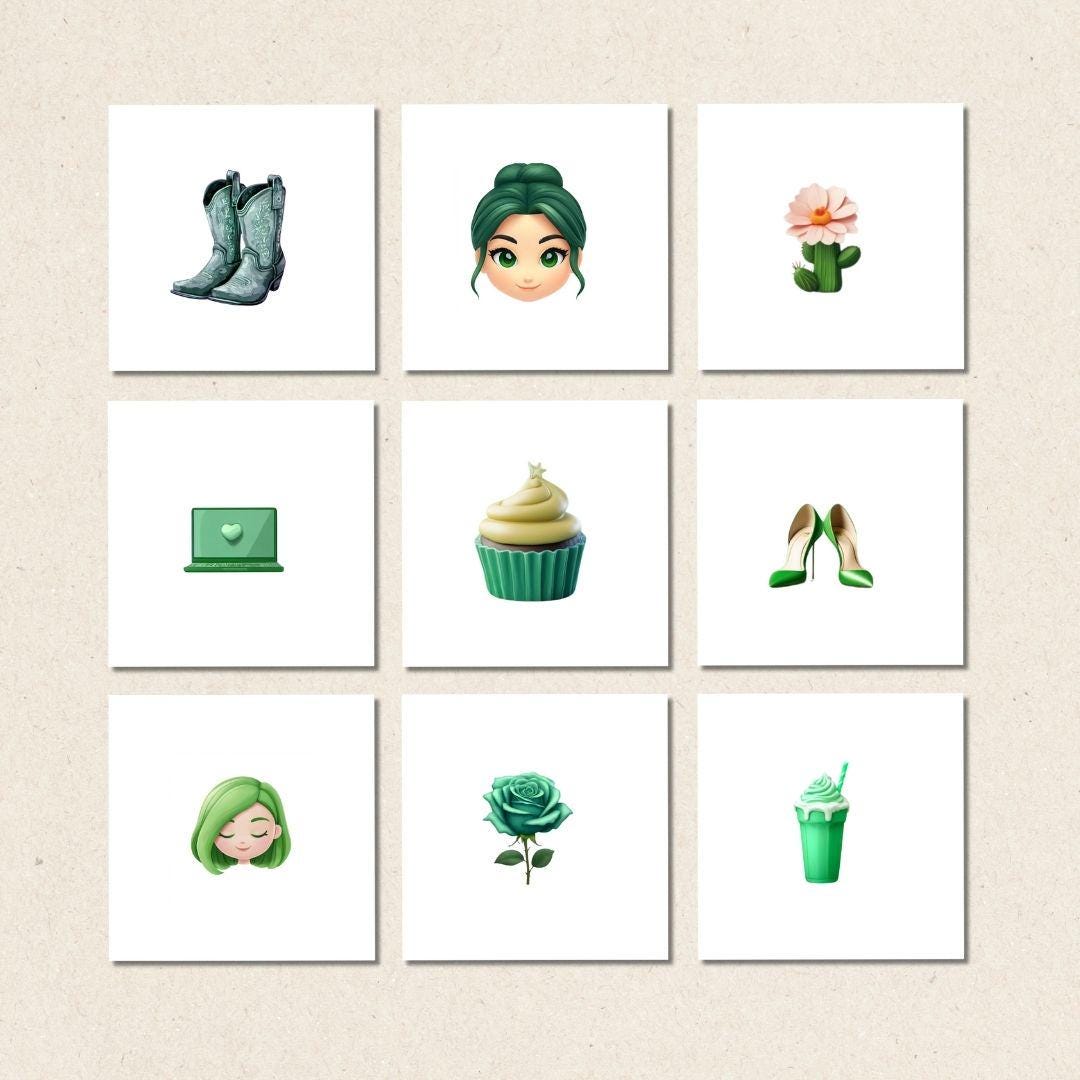Green Emoji Stickers Pack, Aesthetic Emoji Sticker Pack, Neutral Emoji ...