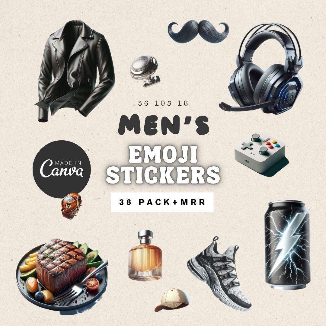 Men's Emoji Stickers Pack, Aesthetic Emoji Sticker Pack, Neutral Emoji ...