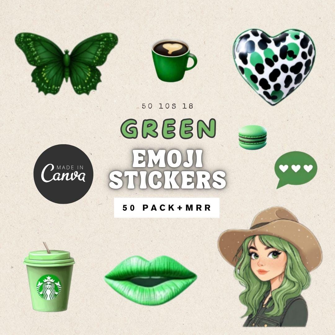 Green Emoji Stickers Pack, Aesthetic Emoji Sticker Pack, Neutral Emoji ...