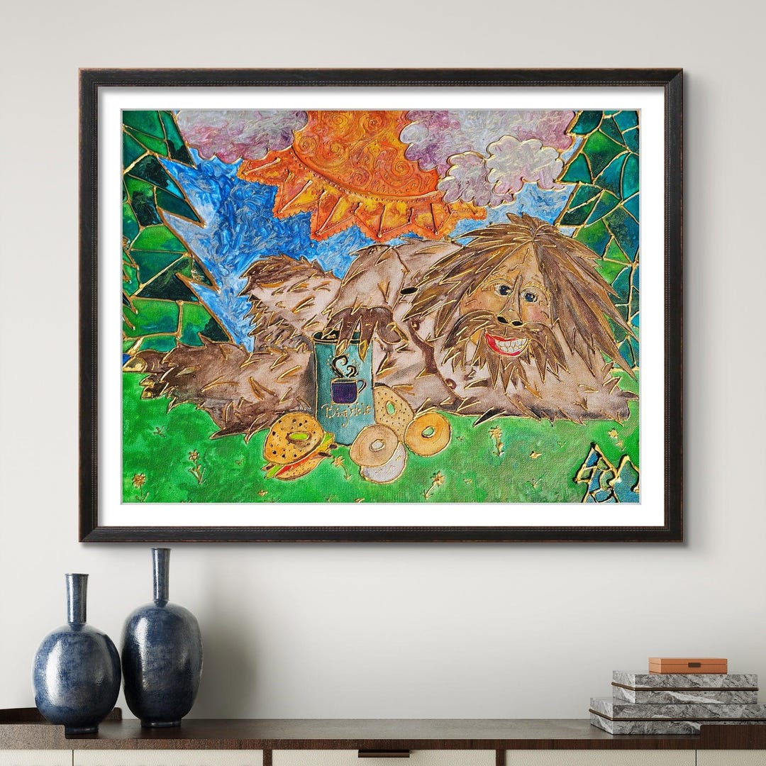 Stained Glass Big Foot Sasquatch Eating Breakfast 8x10 Museum Grade ...