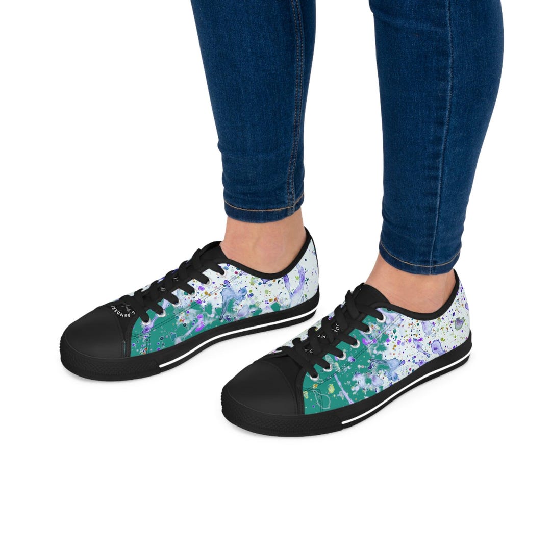 Mint Green Color Splash Unisex Classic Low Top Sneakers Closed Toe ...