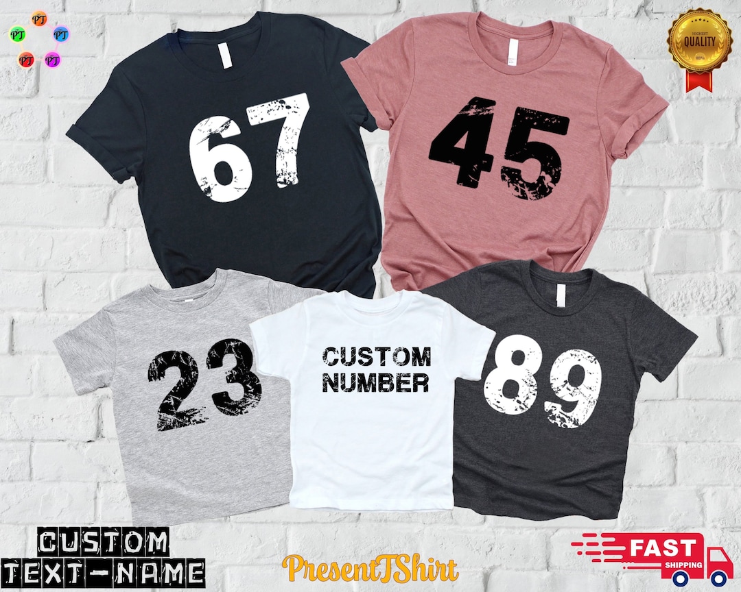 Custom Number T-shirts, Personalized Distressed Birthday Shirts, Custom ...