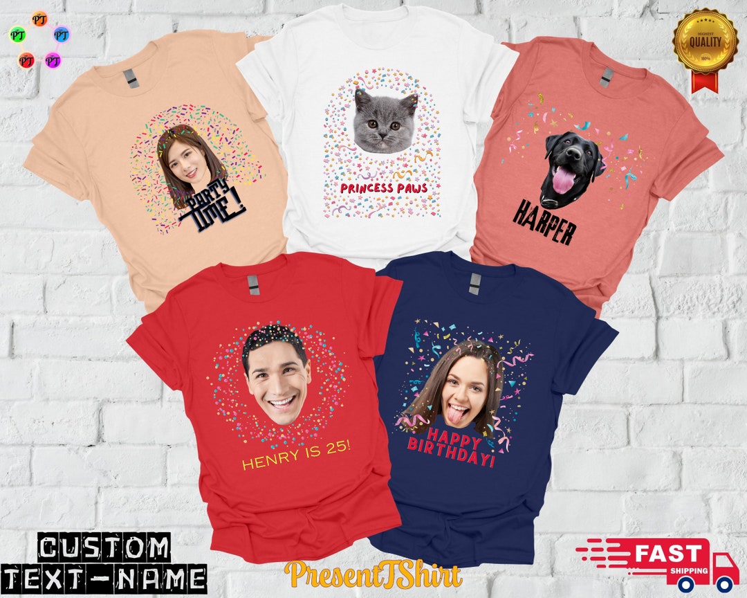 Custom Birthday Face Photo Party T-shirts, Birthday Face Photo Long ...