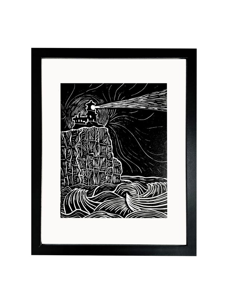 Split Rock Lighthouse Linocut Art Print: Handmade, Matted and Fits an ...
